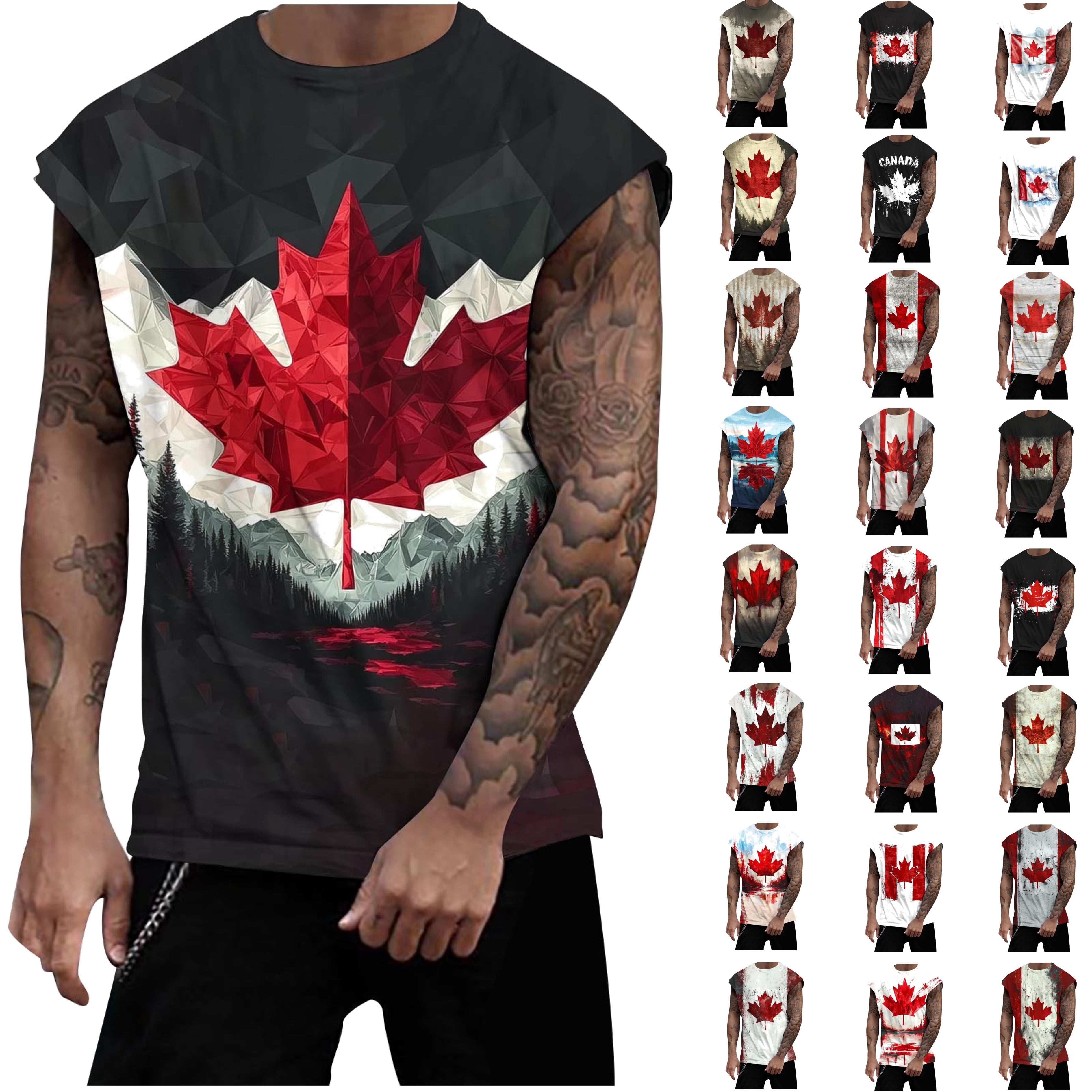 UVEASISHA Canada Flag Men's Muscle Shirts Sleeveless Cut off Tank Tops ...
