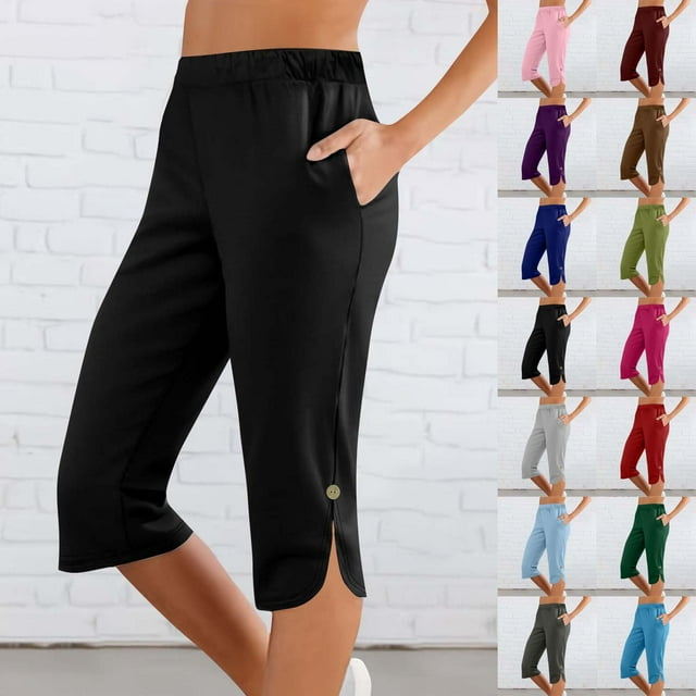UVEASISHA Capri Leggings for Women with Pockets High Waisted Side Split ...