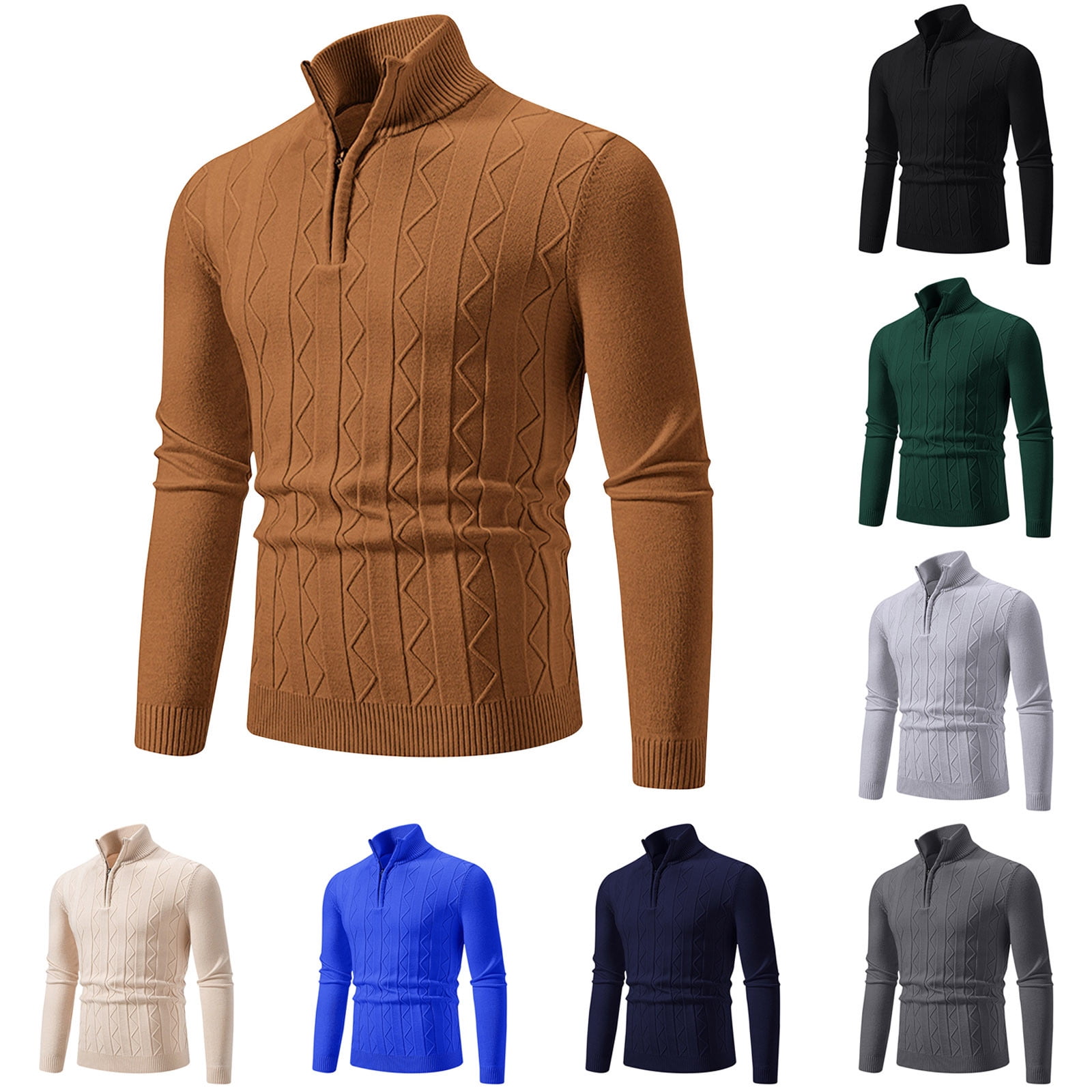 UVEASISHA Casual Sweaters for Men Slim Fit Stretch Quarter Zip Up Polos ...