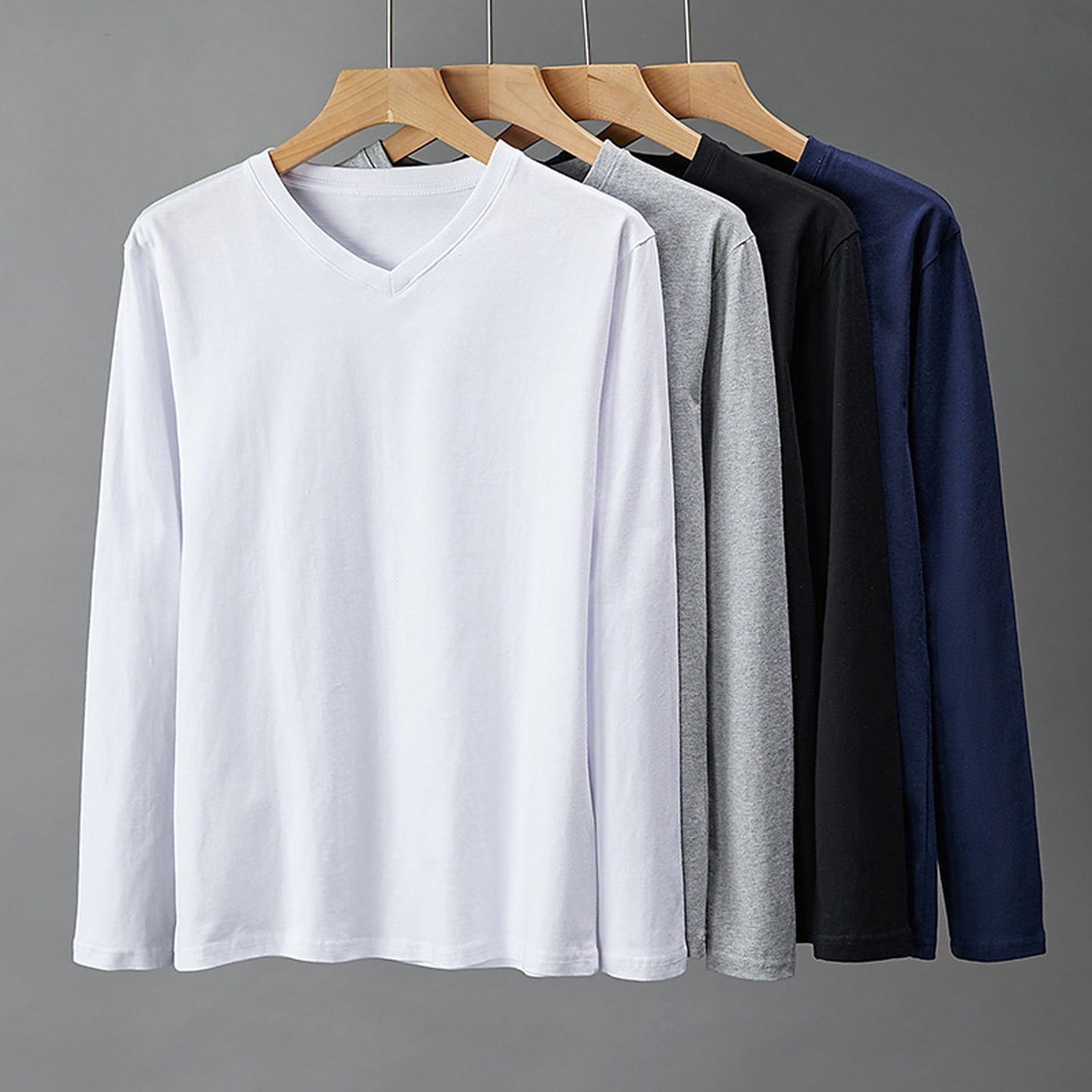UVEASISHA Cotton Long Sleeve T Shirts for Men V Neck Casual Basic Tees ...