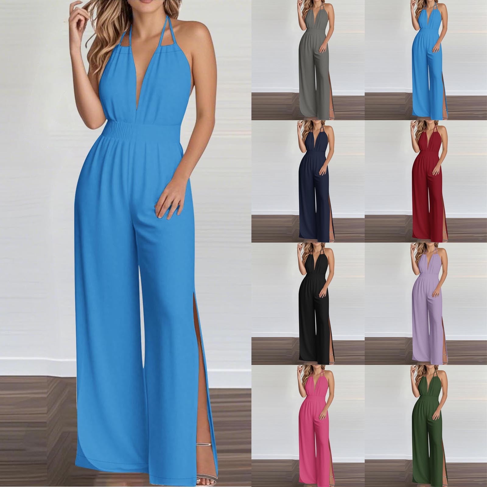 UVEASISHA Elegant Jumpsuits for Women Sleeveless Adjustable Backless ...
