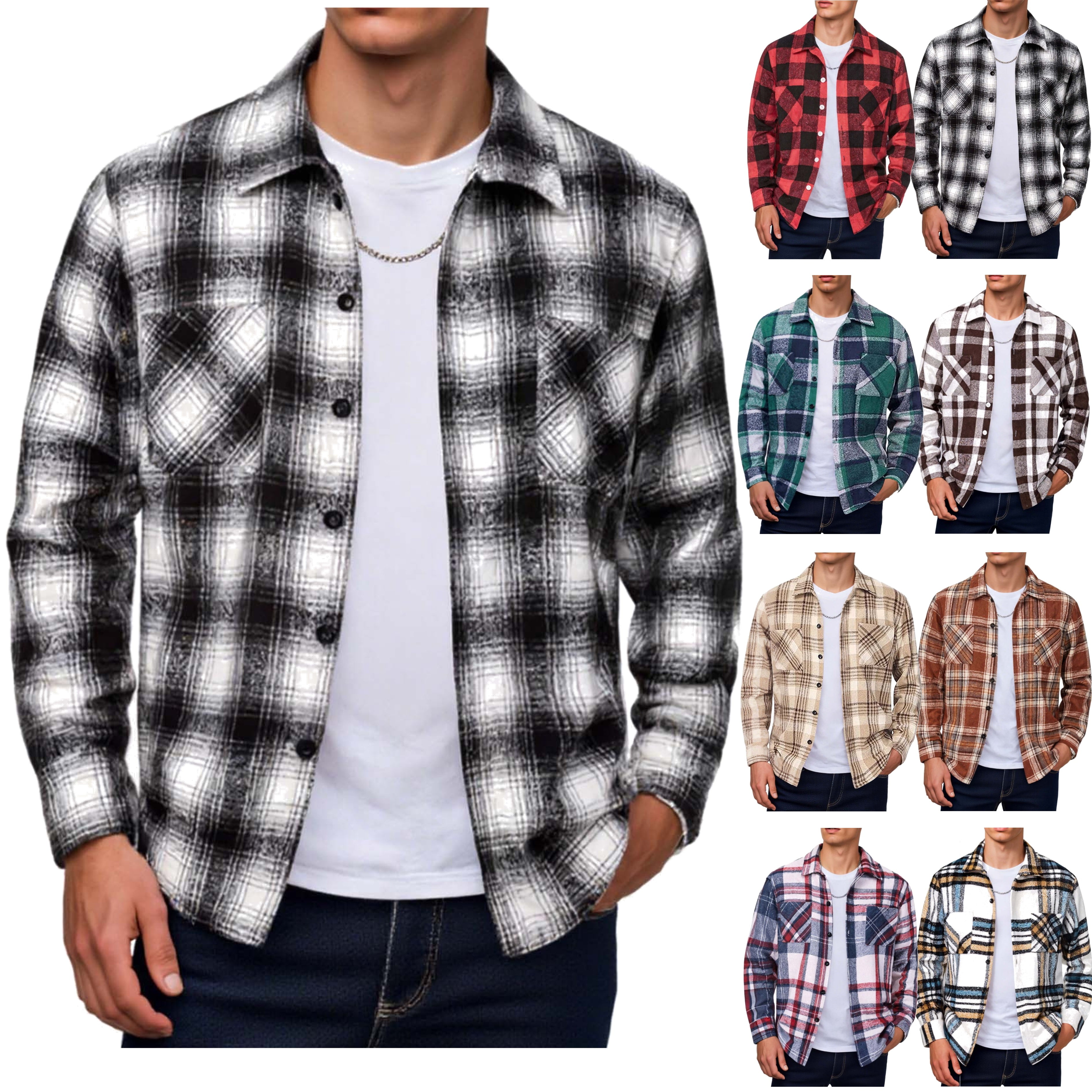 UVEASISHA Flannel Shirt Jackets for Men Long Sleeve Casual Button Down ...
