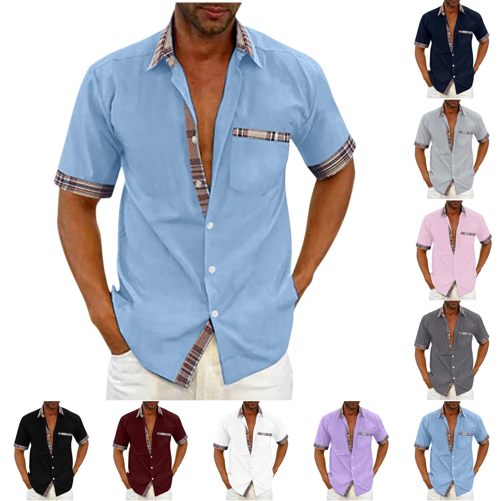 UVEASISHA Men's Big and Tall Button Down Shirts Fashion Contrast Collar ...