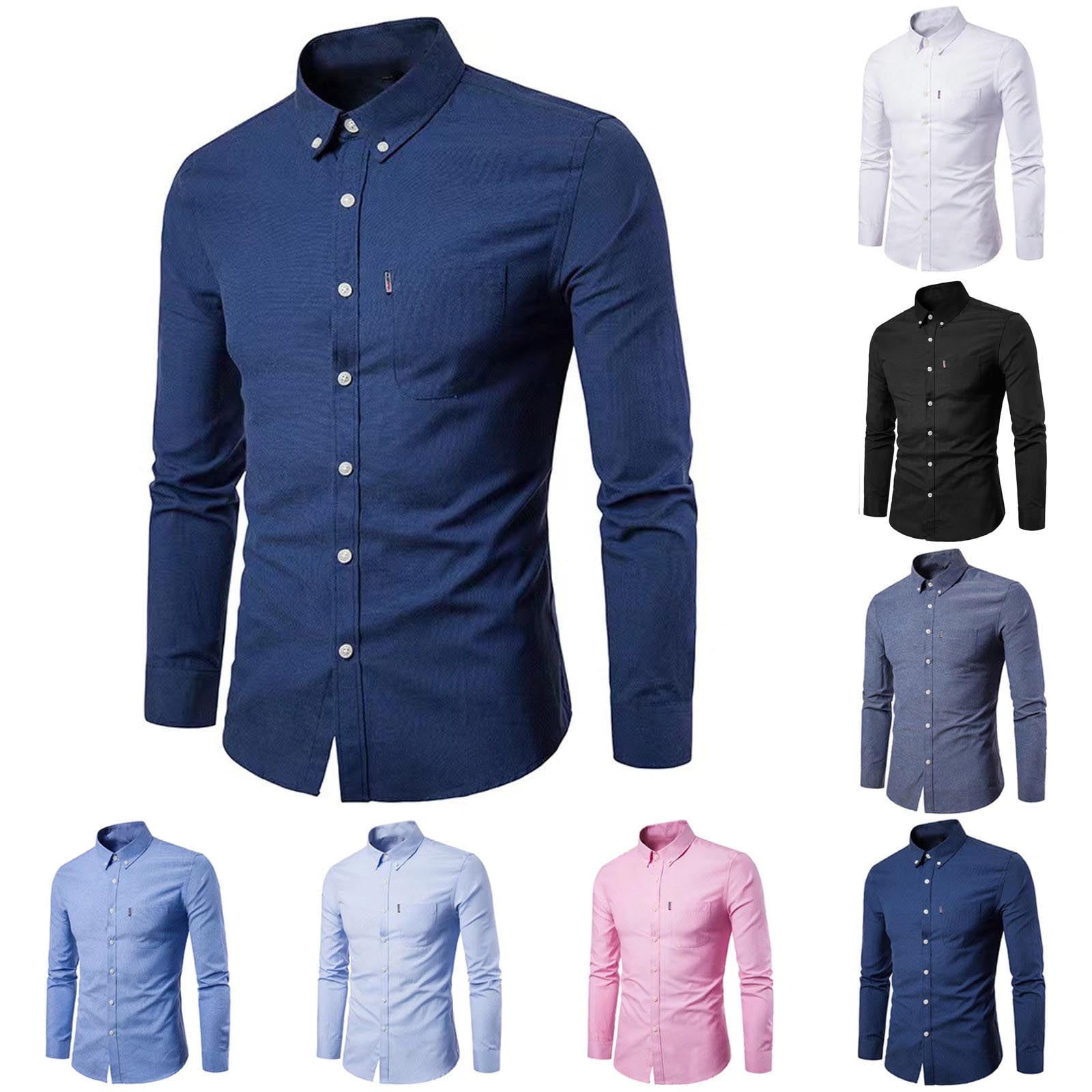 UVEASISHA Mens Business Casual Dress Shirts Regular Fit Long Sleeve ...