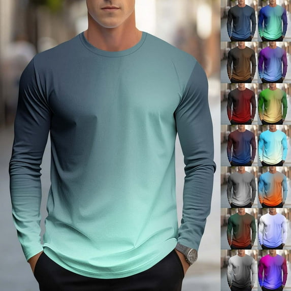 UVEASISHA Graphic Tees for Men Long Sleeve Fashion Gradient Print T ...