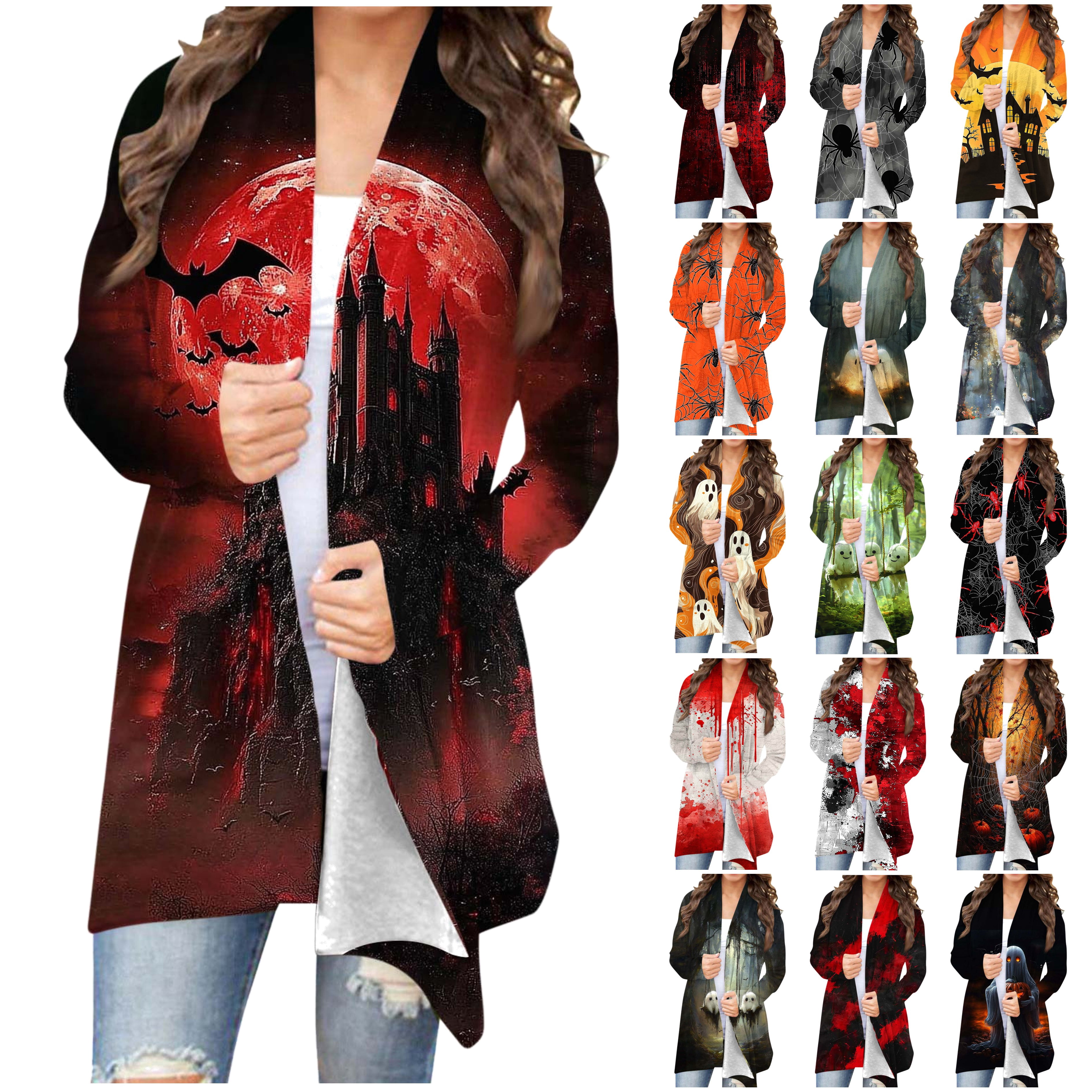 UVEASISHA Halloween Cardigan for Women Pumpkin Ghost Print Long Sleeve ...