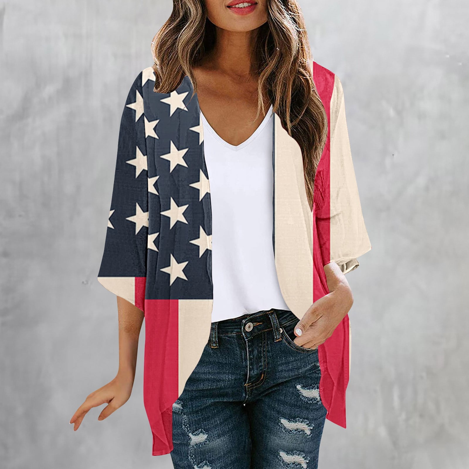 UVEASISHA Ladies Kimonos,Women's Summer Beach American Flag Chiffon ...
