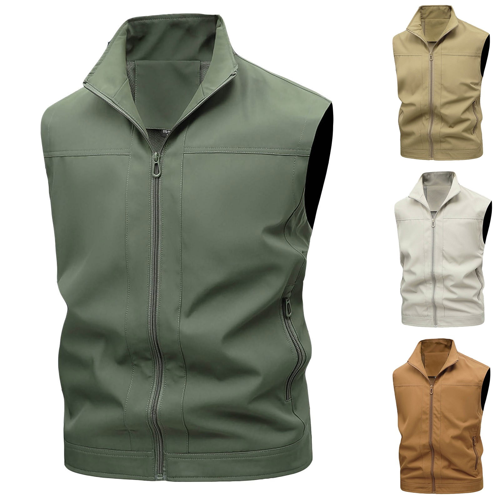 UVEASISHA Lightweight Work Vest for Men Sleeveless Stand Collar Cargo ...