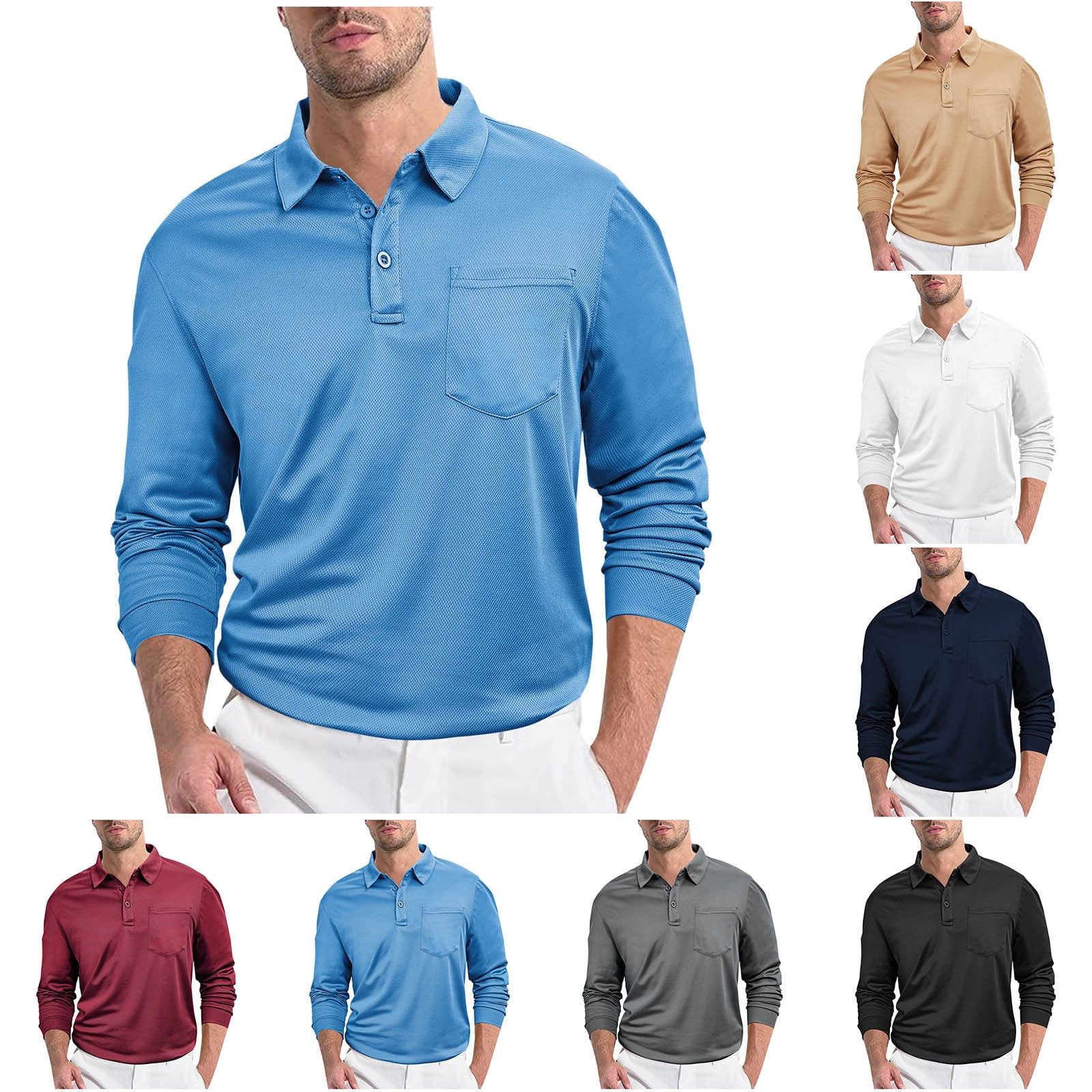 UVEASISHA Long Sleeve Polos Shirts for Men Regular Fit Business Work ...