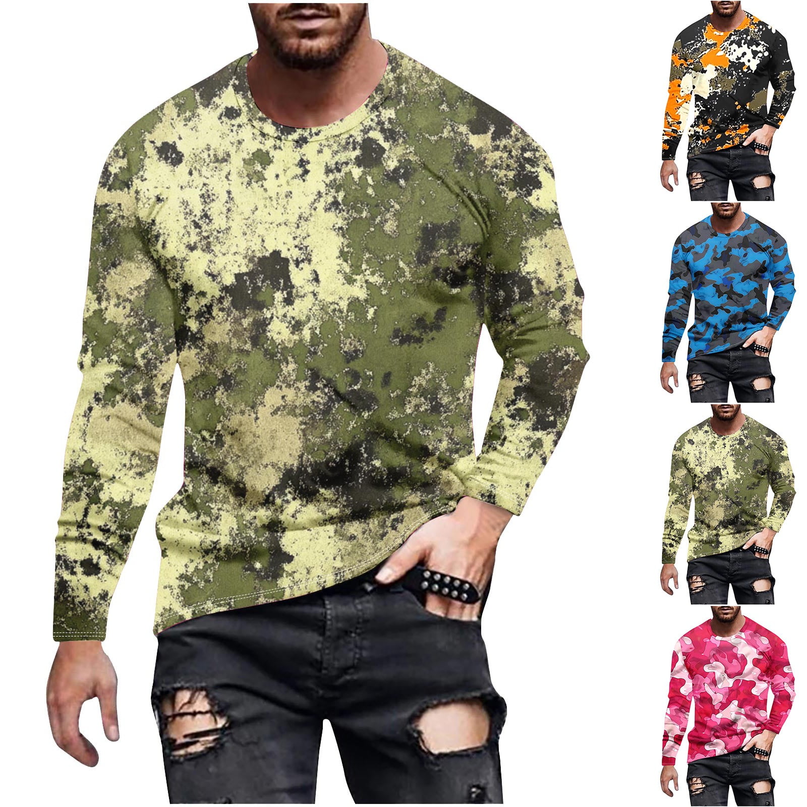 UVEASISHA Long Sleeve T-Shirts for Men Camo Print Graphic Tees ...