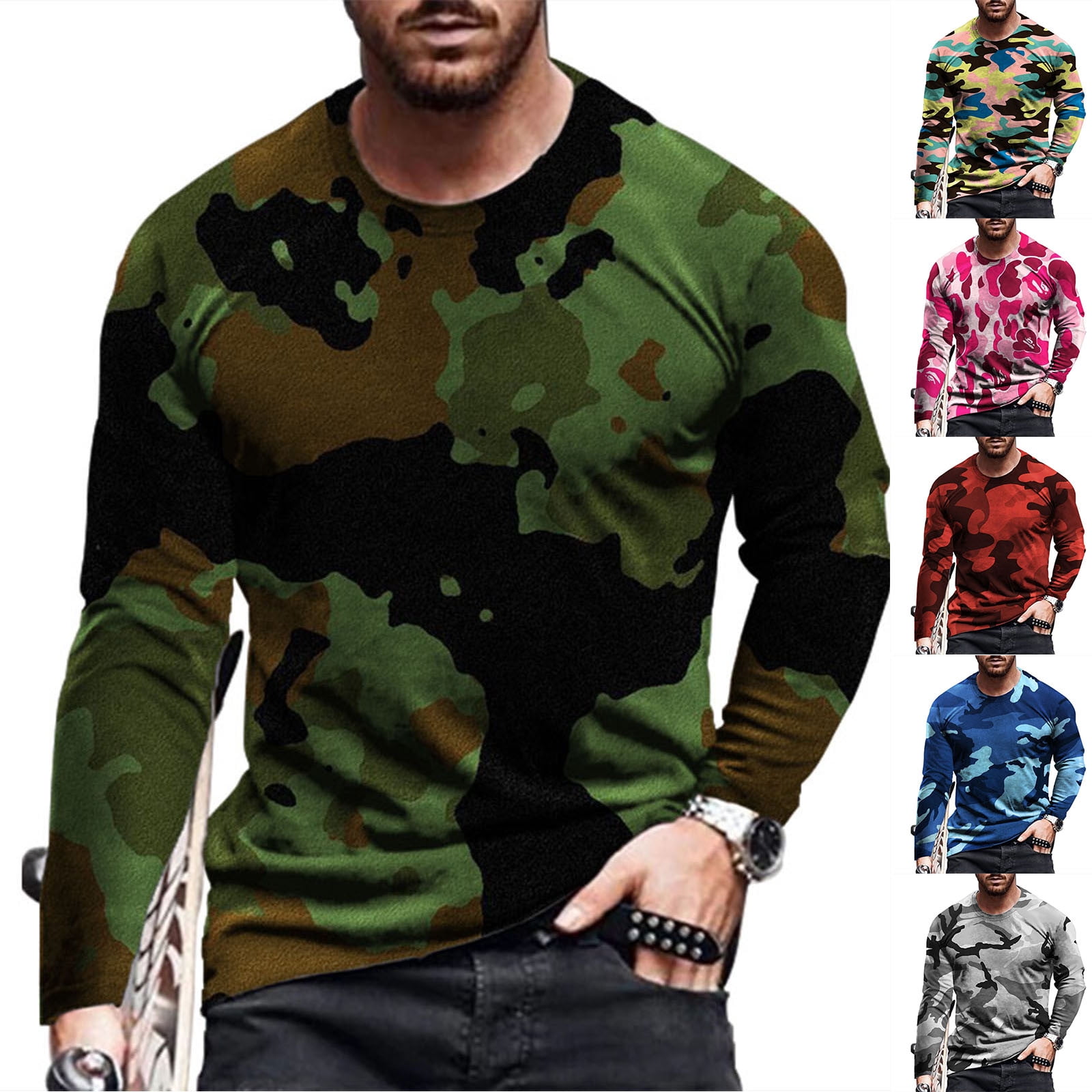 UVEASISHA Long Sleeve T-Shirts for Men Graphic Tees Big and Tall Camo T ...