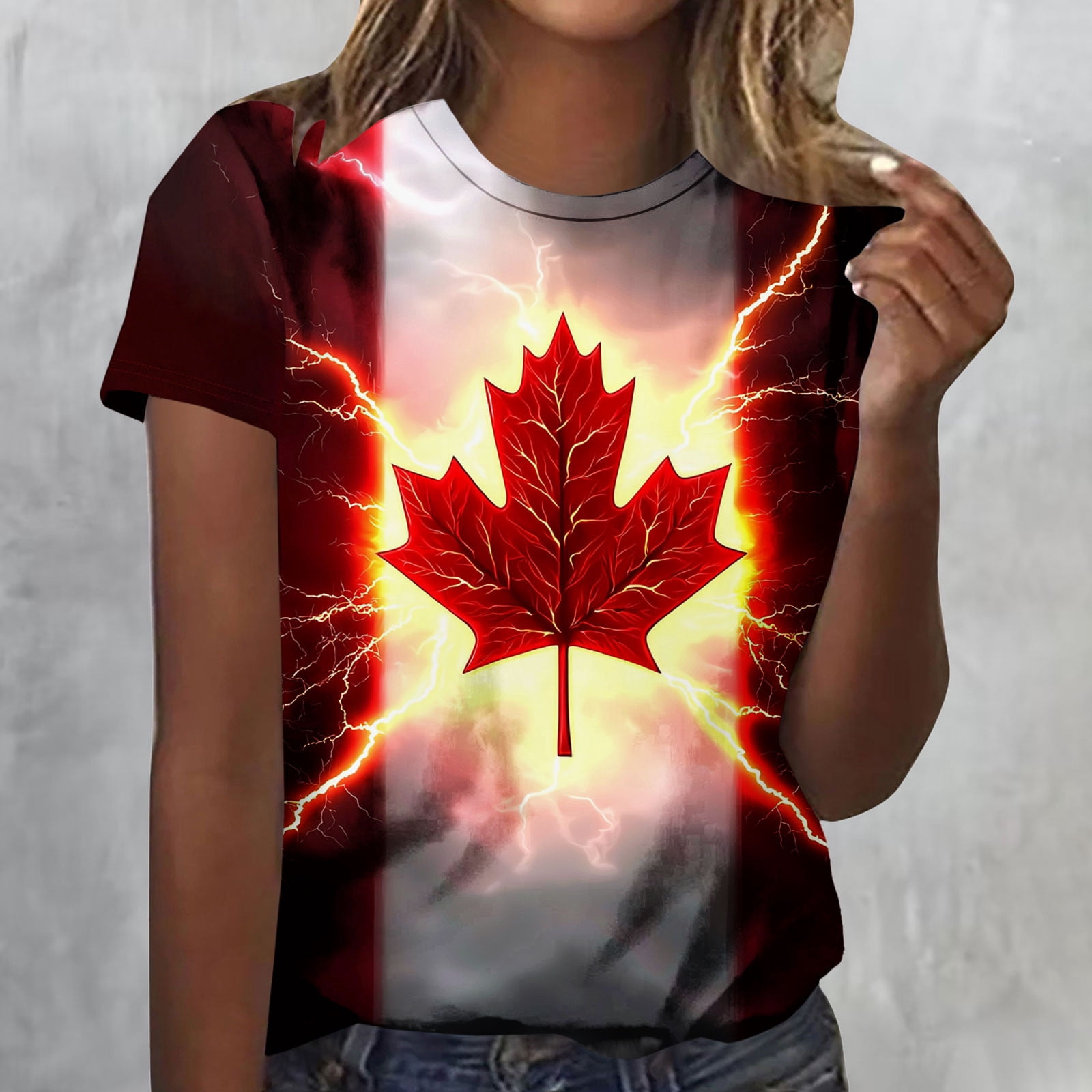 UVEASISHA Maple Leaf Graphic Shirts for Women Canada Day Short Sleeve ...