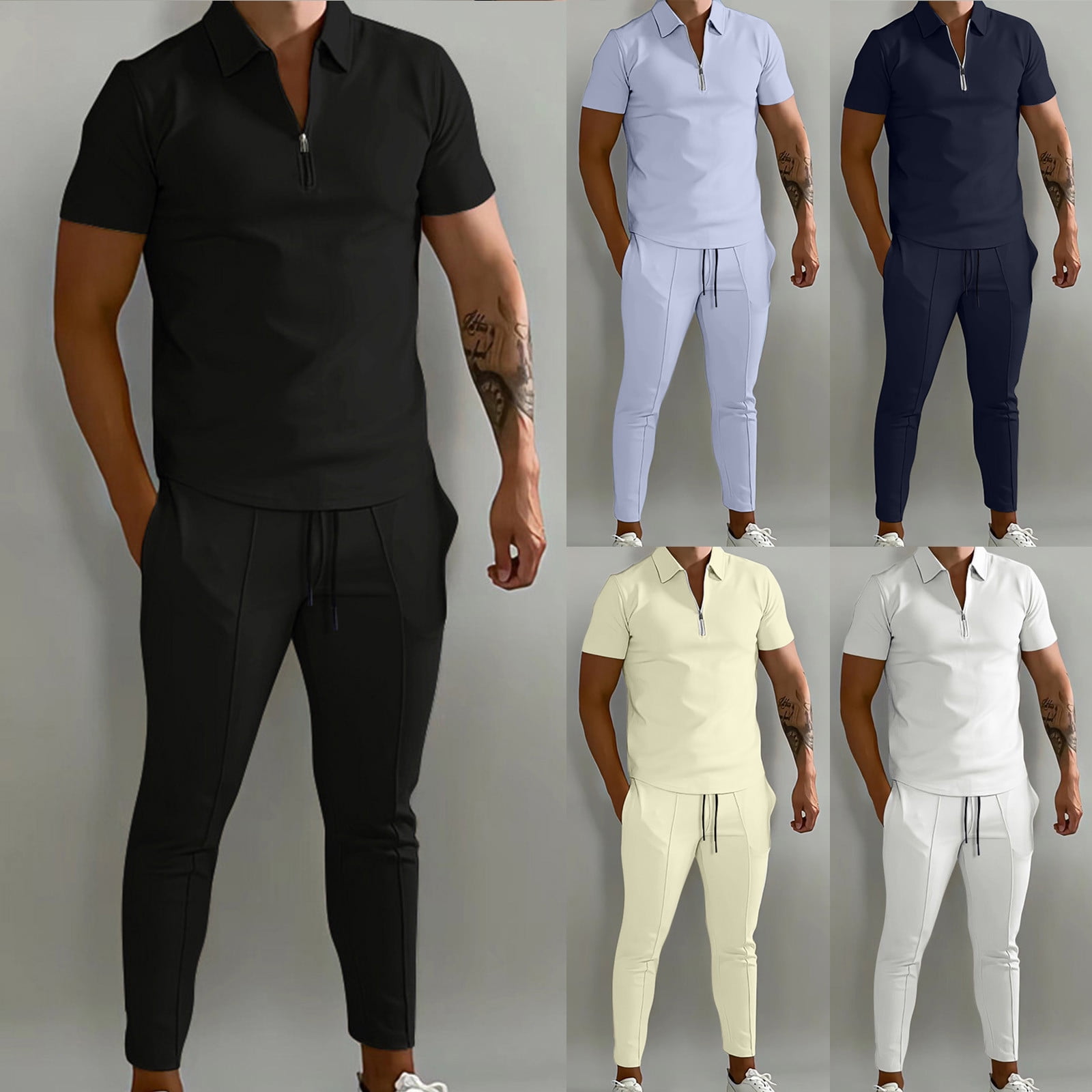UVEASISHA Men's 2 Piece Tracksuit Set Quarter Zip Casual Golf Jogging ...