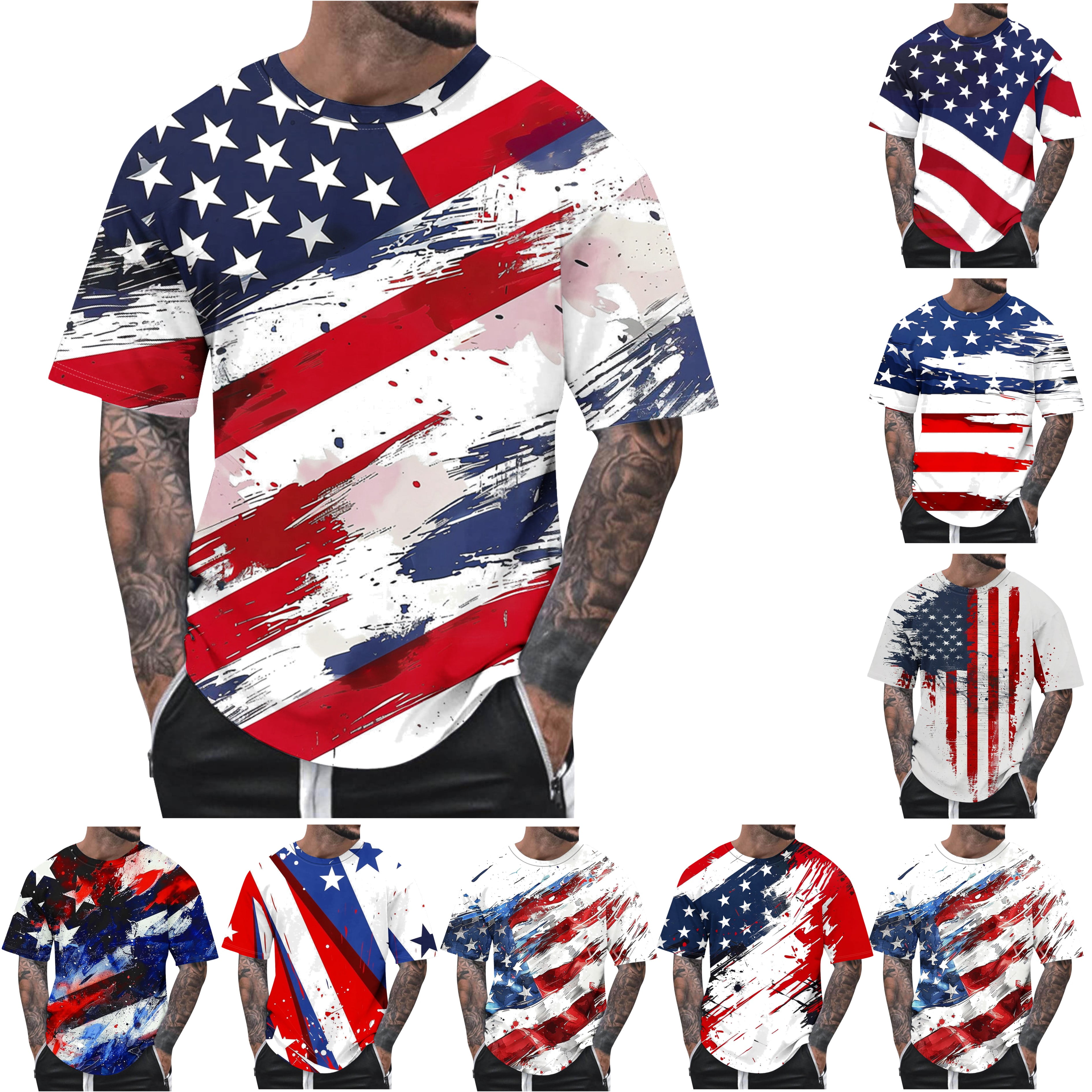 UVEASISHA Men's 4th of July T Shirts Funny Short Sleeve Crewneck Tee Novelty American Flag Print ...