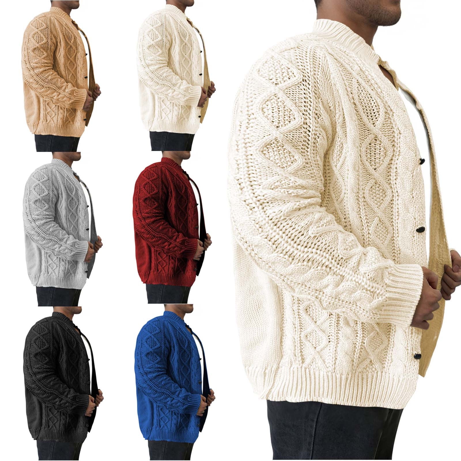 UVEASISHA Men's Big and Tall Cardigan Sweaters Stand Collar Cable Knit ...
