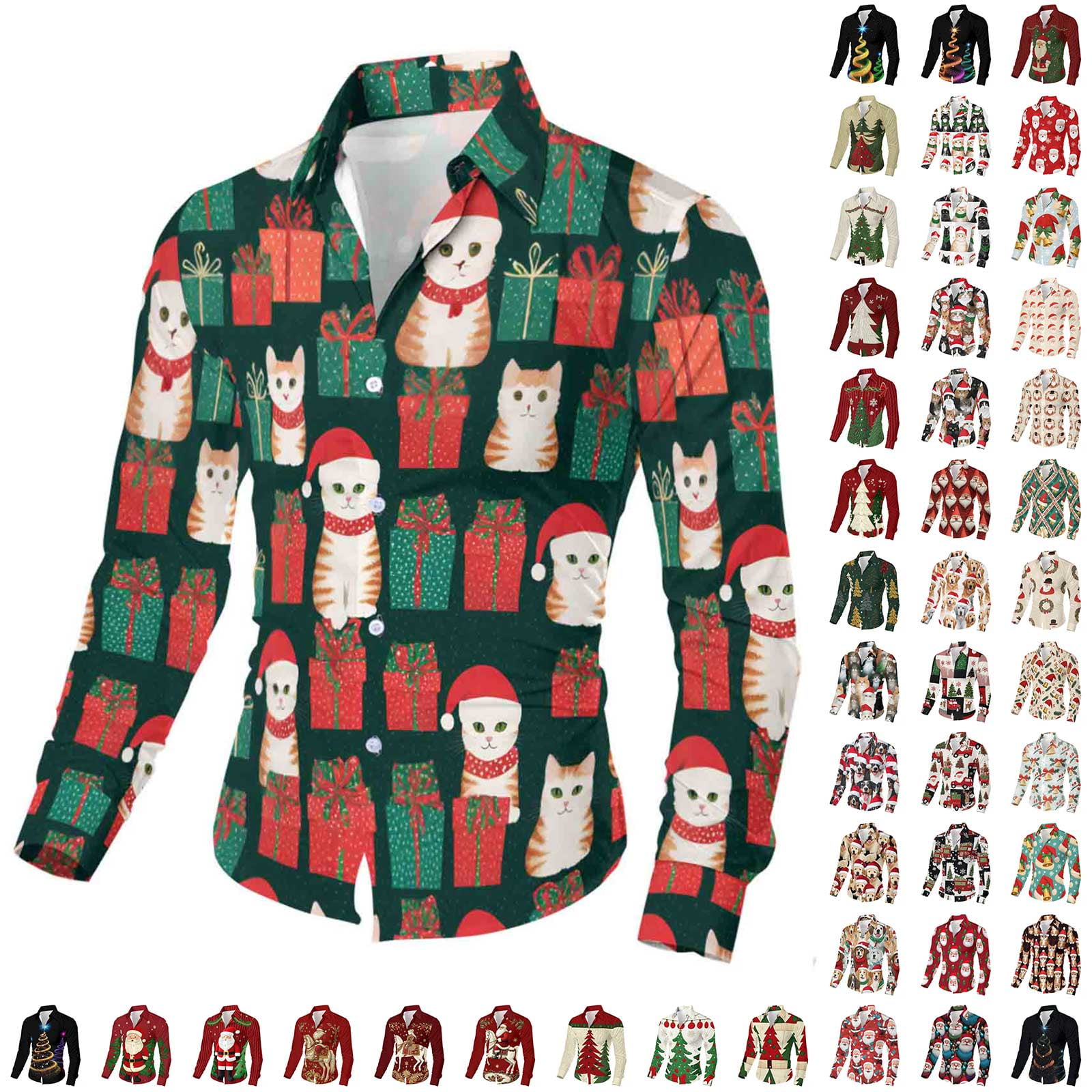 UVEASISHA Men's Christmas Shirt Funny Dog Print Button Down Shirts Fall ...