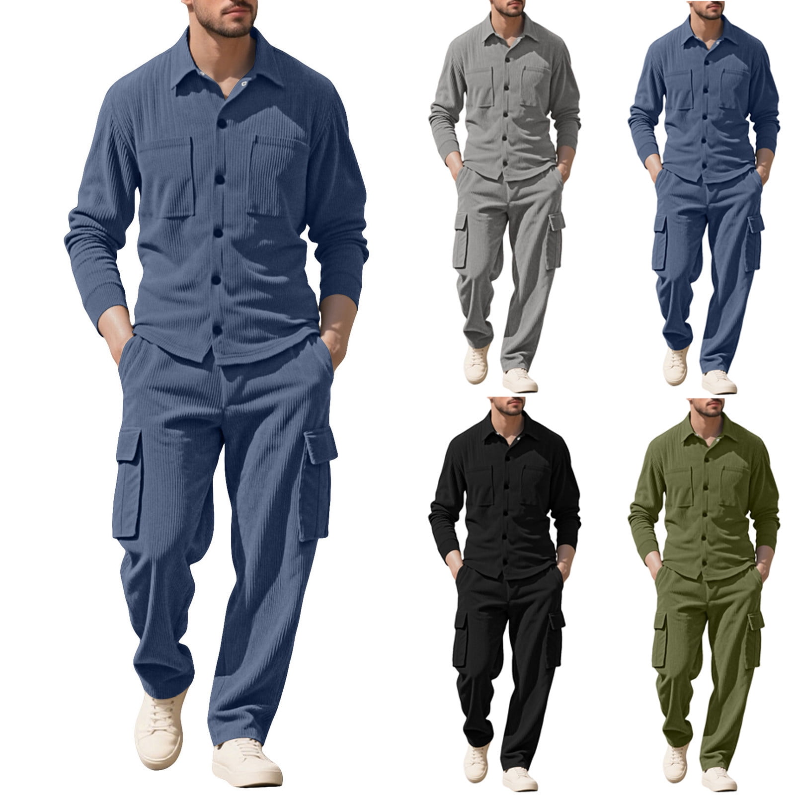 UVEASISHA Men's Corduroy Tracksuits Lightweight Casual Button Down ...