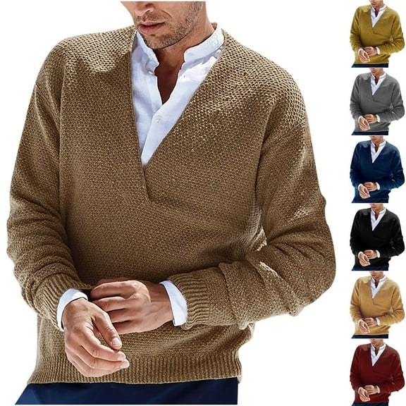 Men's Youth Fashion Casual Color V-Neck Long Sleeve Sweater - Walmart.com