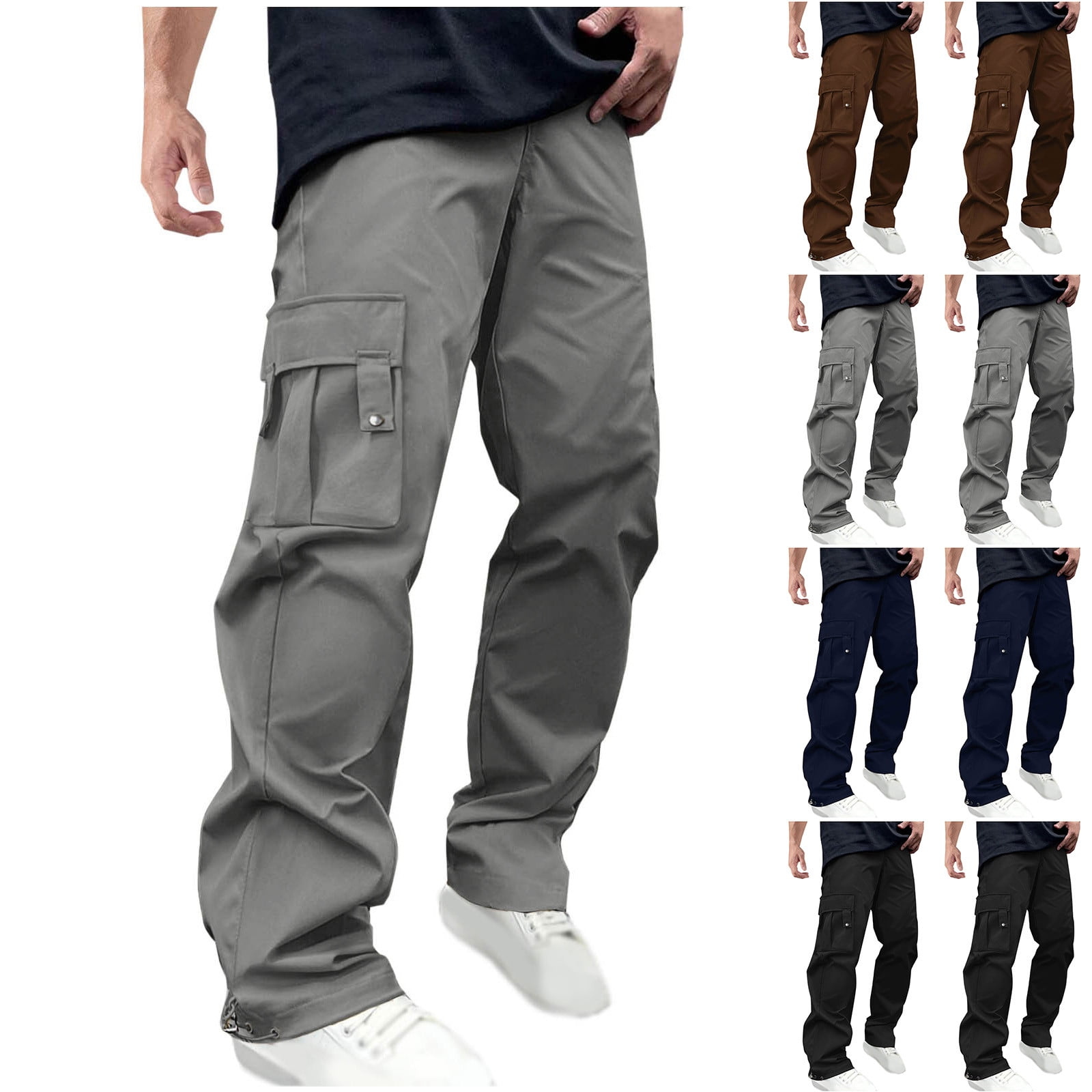 UVEASISHA Men's Elastic Waist Cargo Pants Loose Fit Casual Multiple ...
