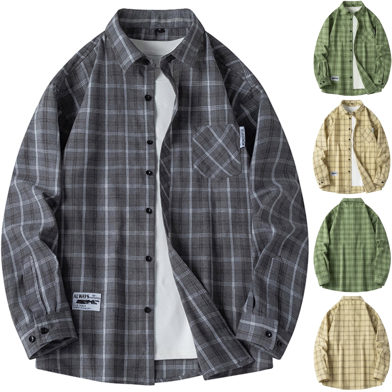UVEASISHA Men's Lightweight Shacket Plaid Long Sleeve Button Down Shirt ...