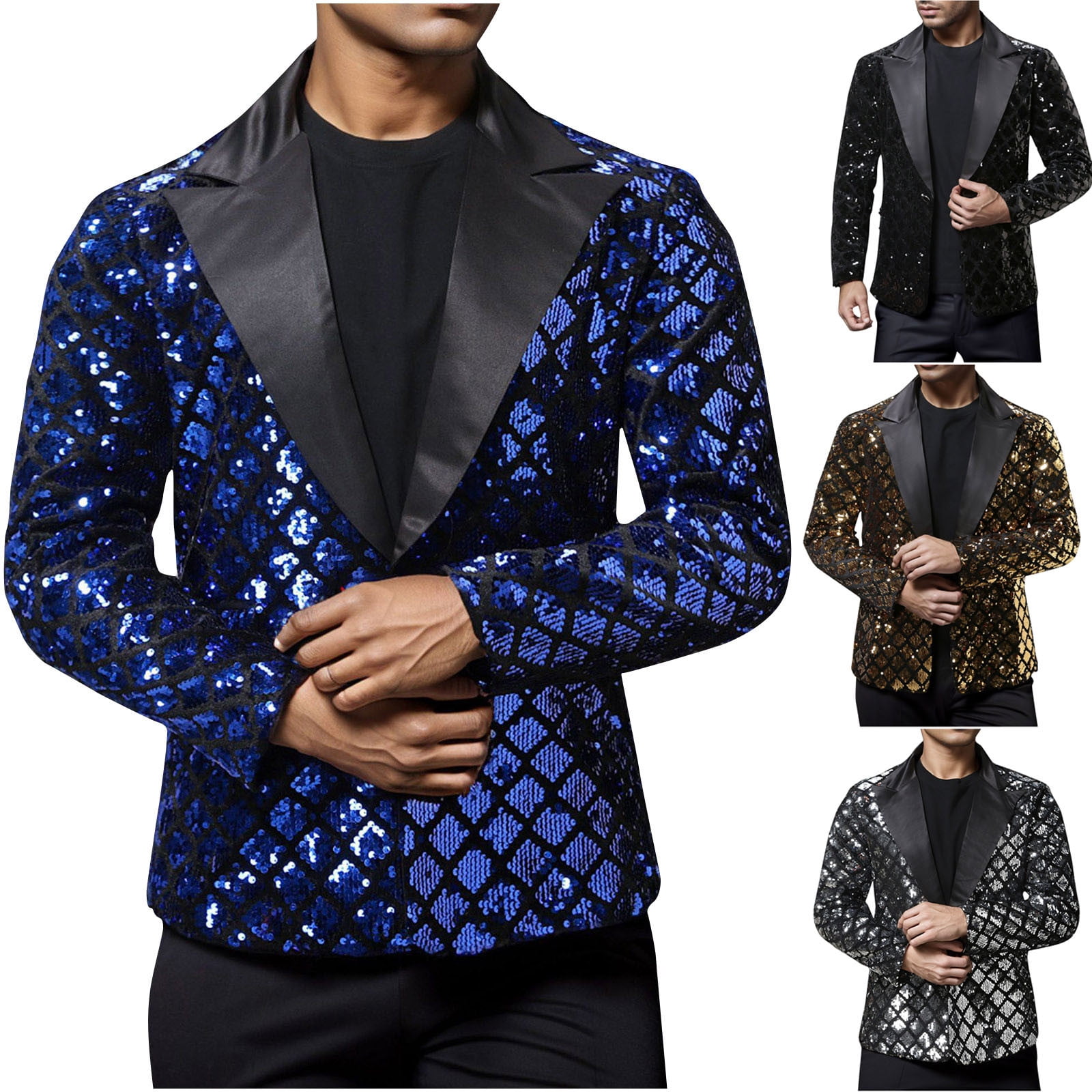 UVEASISHA Men's Sequin Tuxedo Jacket 2025 Fashion Slim Fit Cocktail ...