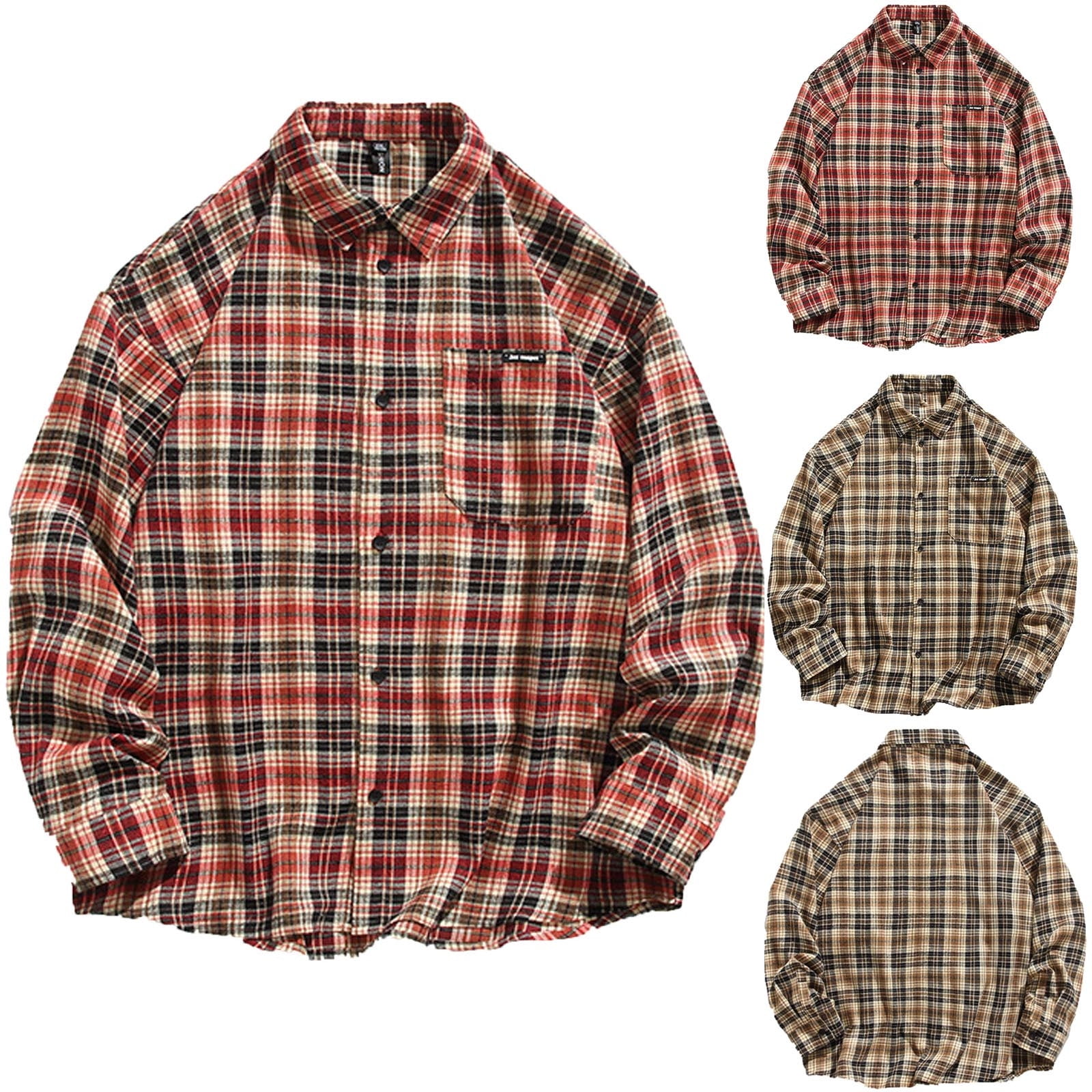 UVEASISHA Men's Shacket Jacket Business Casual Plaid Shirts Long Sleeve ...