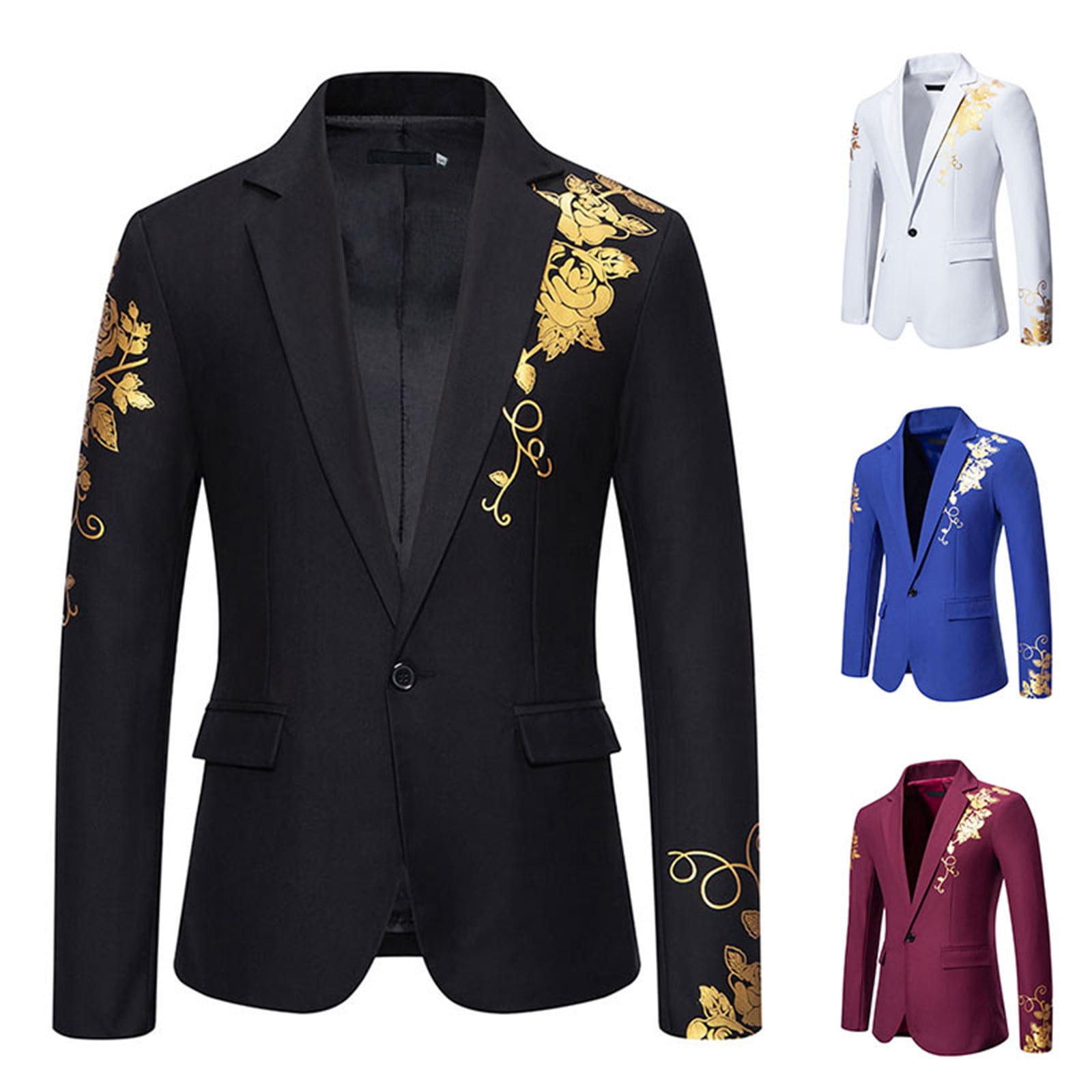 UVEASISHA Men's Tuxedo Jacket Gold Sequins Printed One Button Suit ...