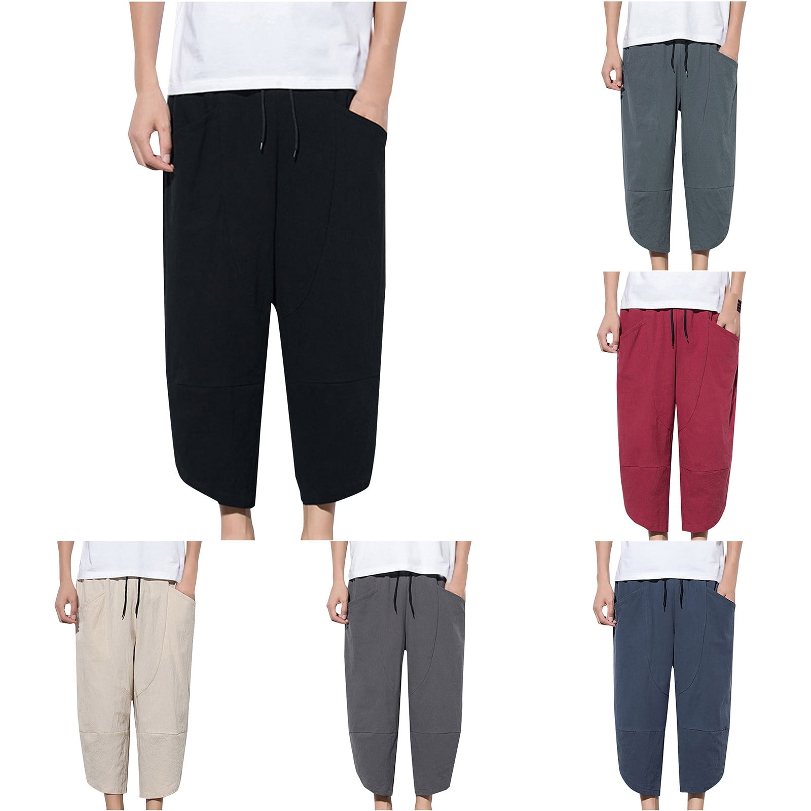 UVEASISHA Mens Baggy Linen Capri Pants 2025 Fashion Harem Cropped Pants ...