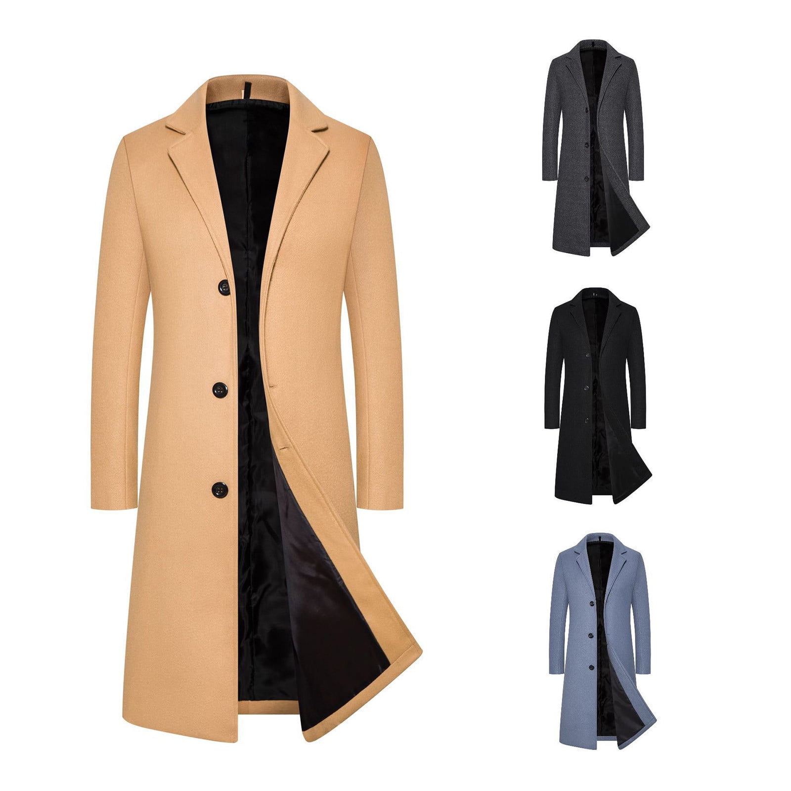 UVEASISHA Mens Big and Tall Overcoats Winter Wool Blend Long Trench ...
