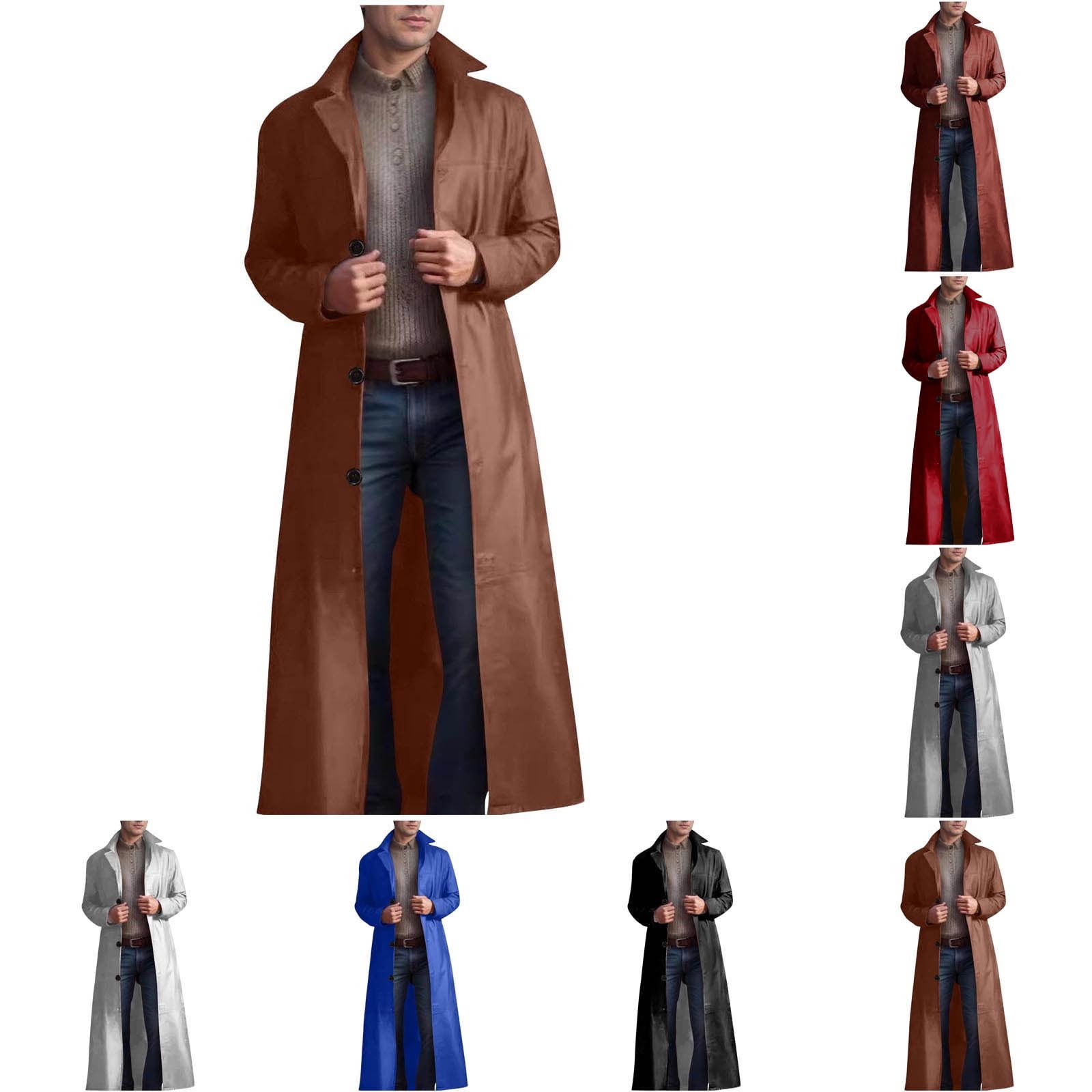UVEASISHA Mens Big and Tall Leather Trench Coat Full Length Casual Faux ...