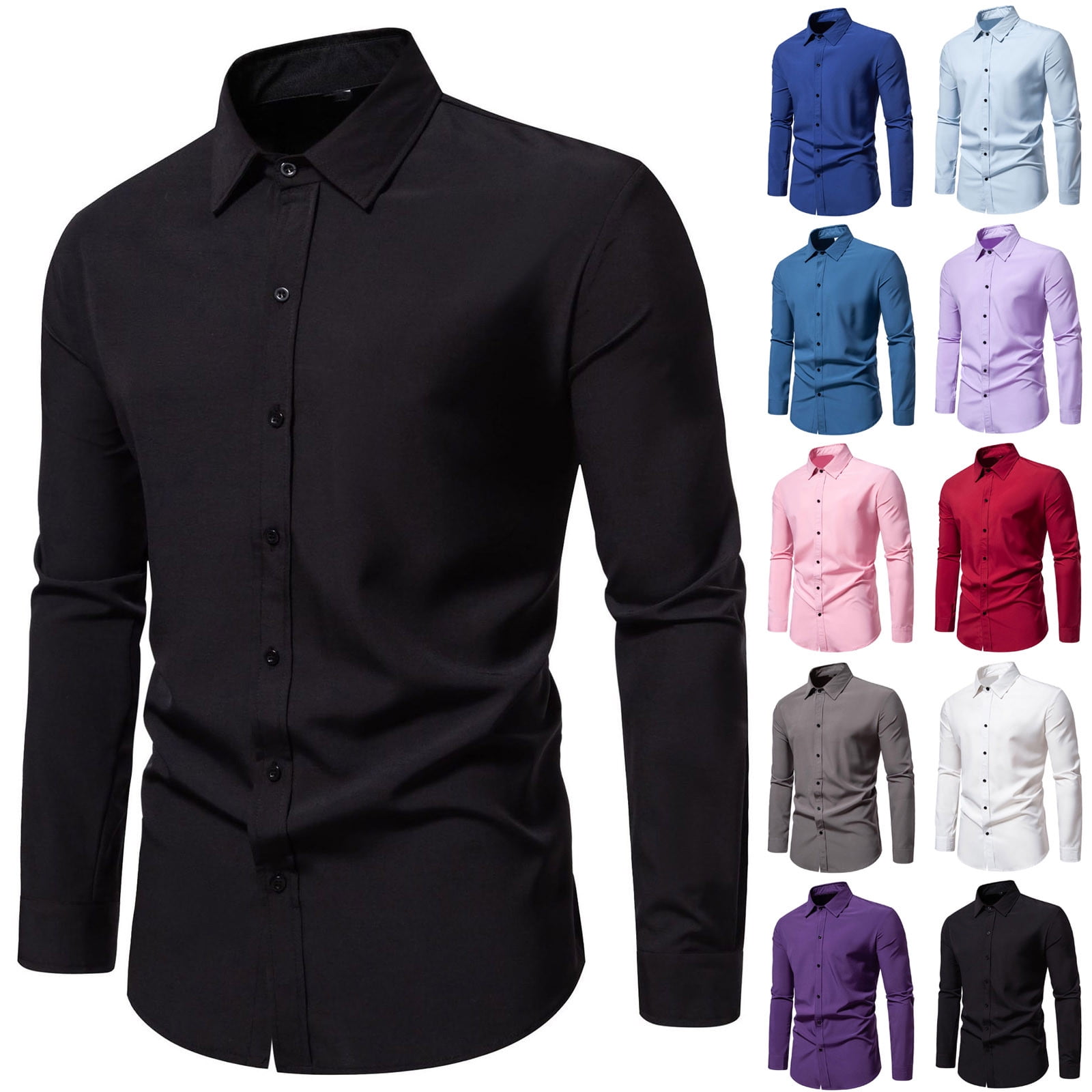 UVEASISHA Mens Business Casual Dress Shirts Slim Fit Long Sleeve Linen ...