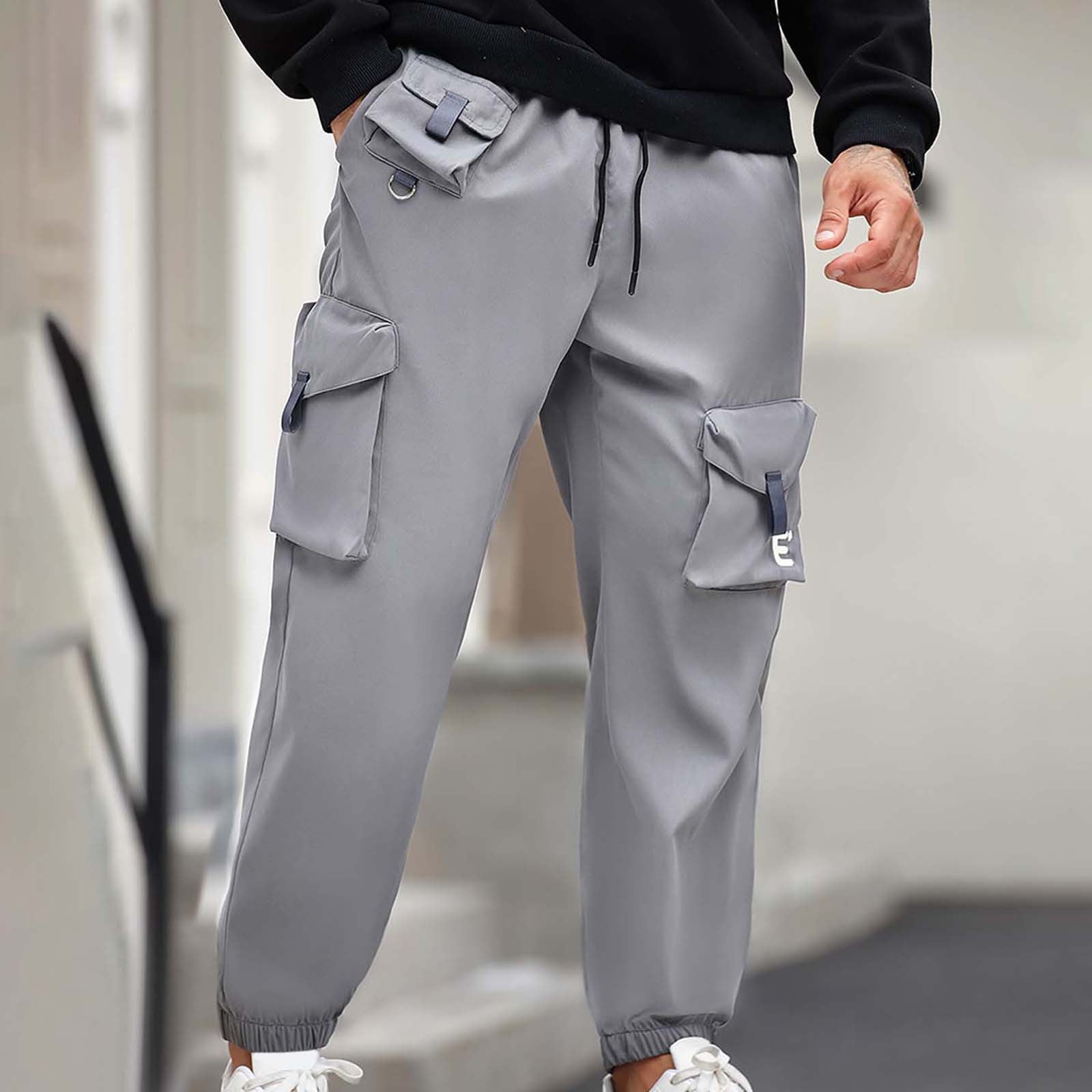 UVEASISHA Mens Elastic Waist Cargo Pants Casual Tapered Leg Jogger ...