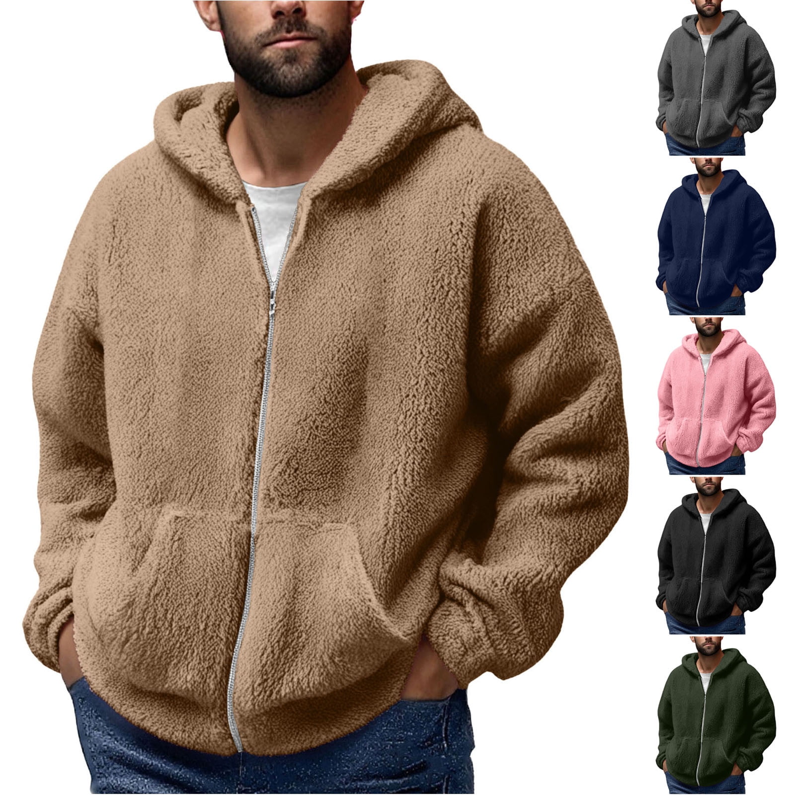 UVEASISHA Mens Fuzzy Fleece Jacket Winter Sherpa Warm Hooded Coats ...