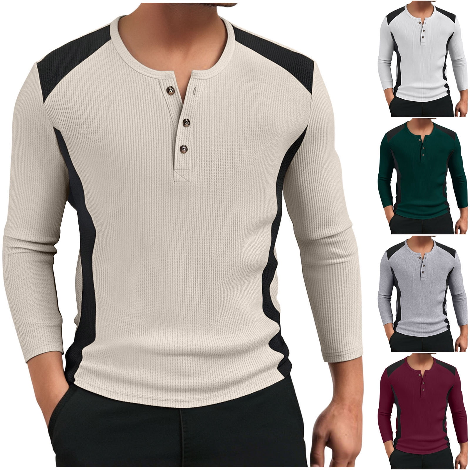 UVEASISHA Mens Henley Shirt Long Sleeve Waffle Knit Button T-Shirts ...