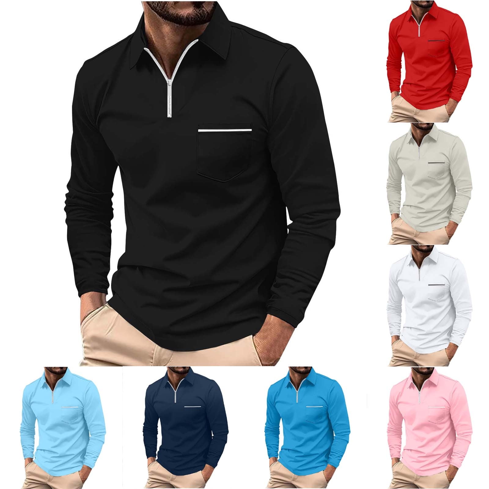 UVEASISHA Mens Polos Shirts Quarter Zip Shirts Casual Slim Fit Stretch ...