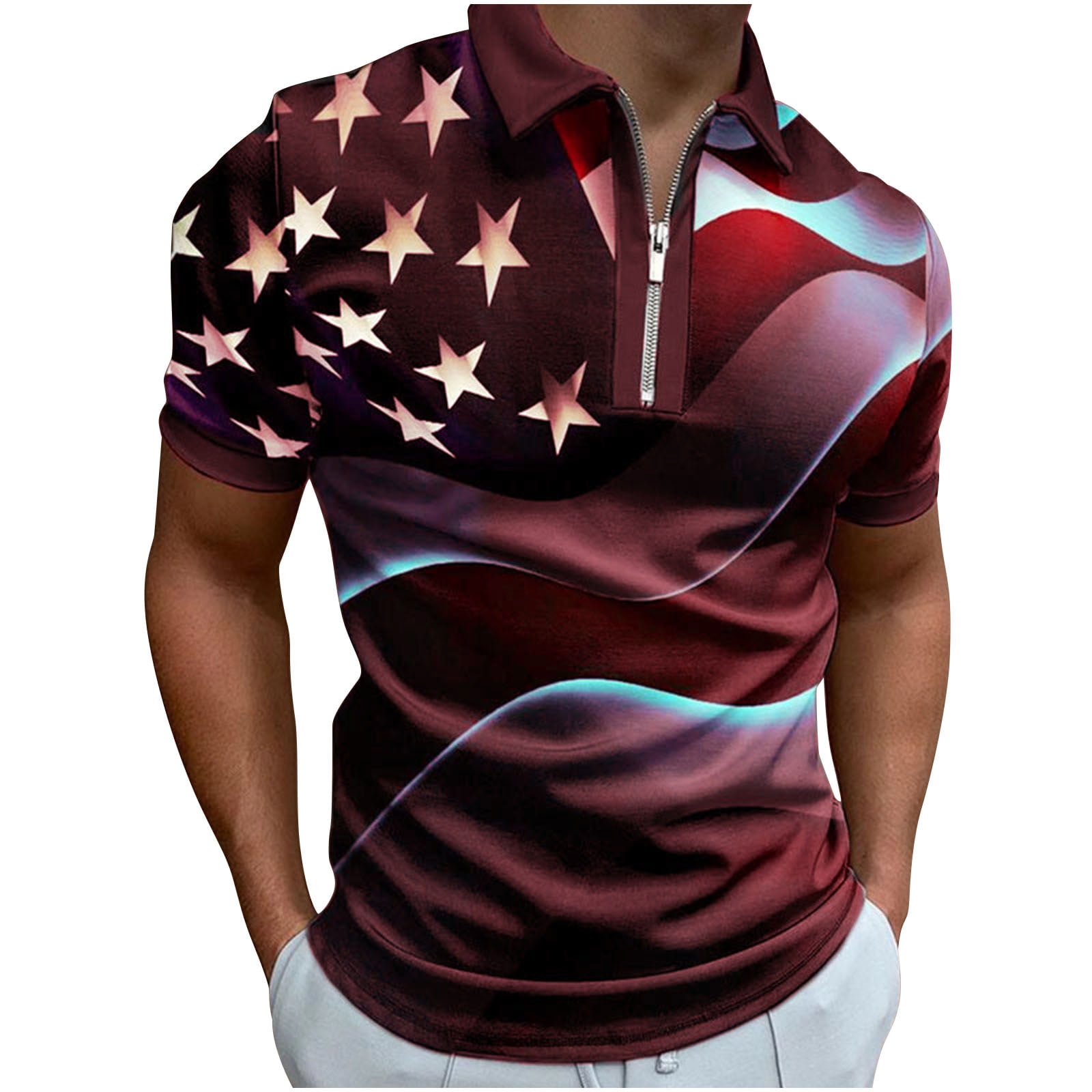 UVEASISHA Mens Quarter Zip Polo Shirt,Men's Short Sleeve Zipper Polo ...