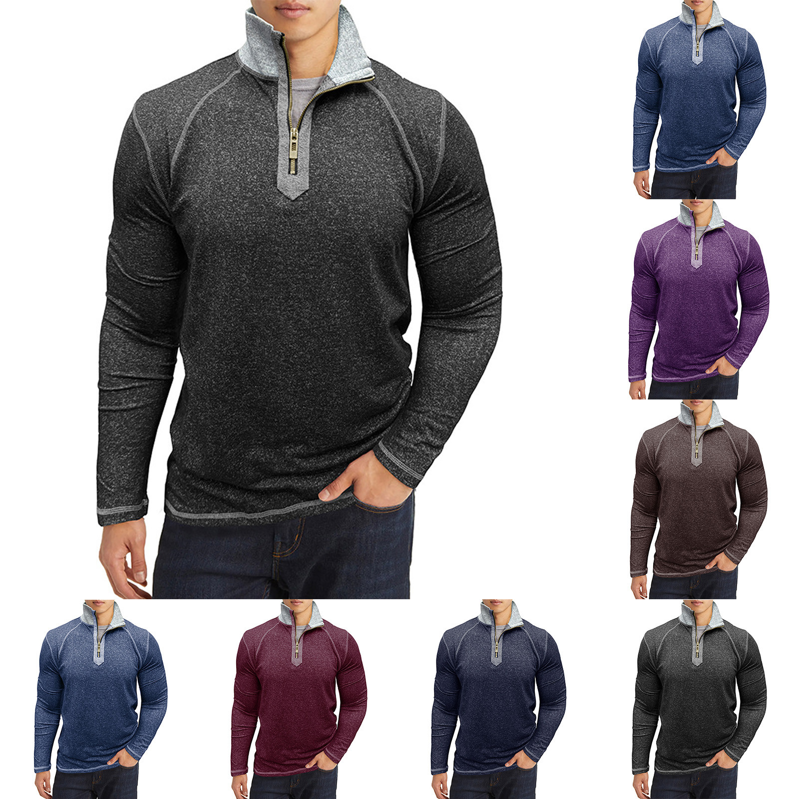 UVEASISHA Mens Quarter Zip Up Sweathsirt Stretch Slim Fit Workout ...