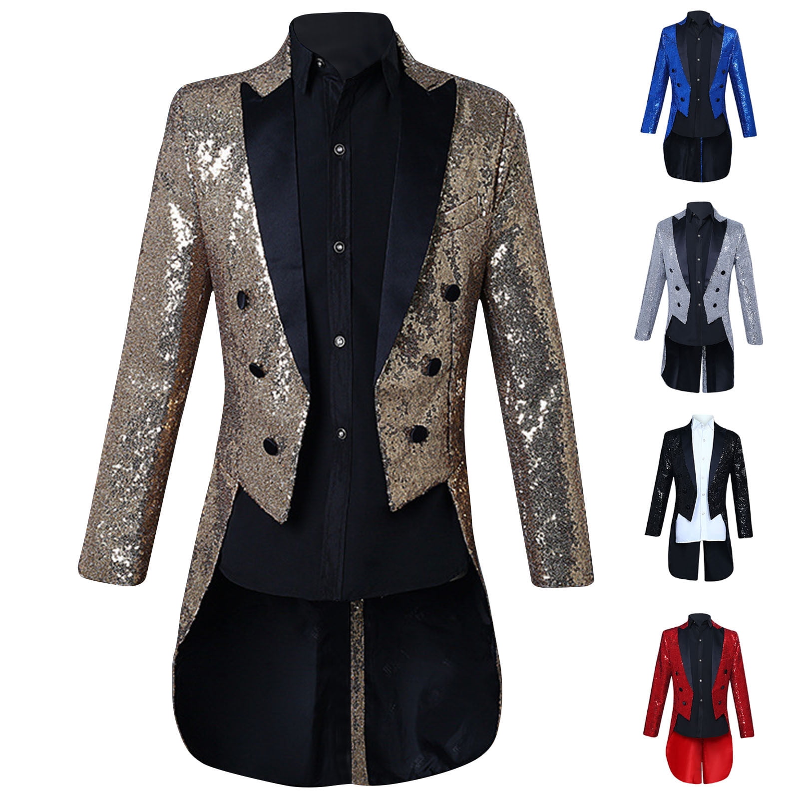 UVEASISHA Mens Sequin Tuxedo Stylish Tail Slim Fit Tailcoat Suit Jacket ...