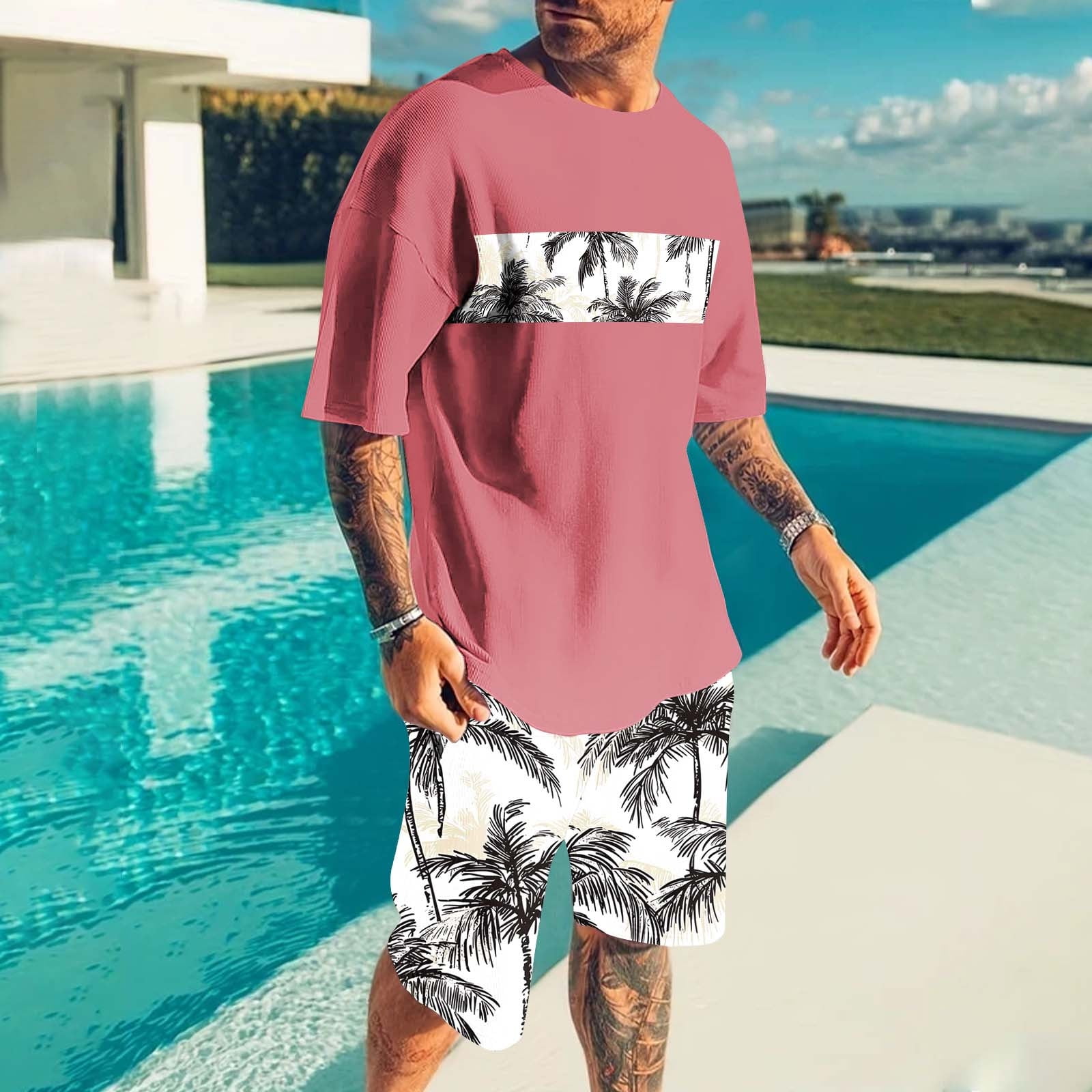 UVEASISHA Mens Short Sleeve T-Shirt and Shorts Hawaiian Floral Printed ...