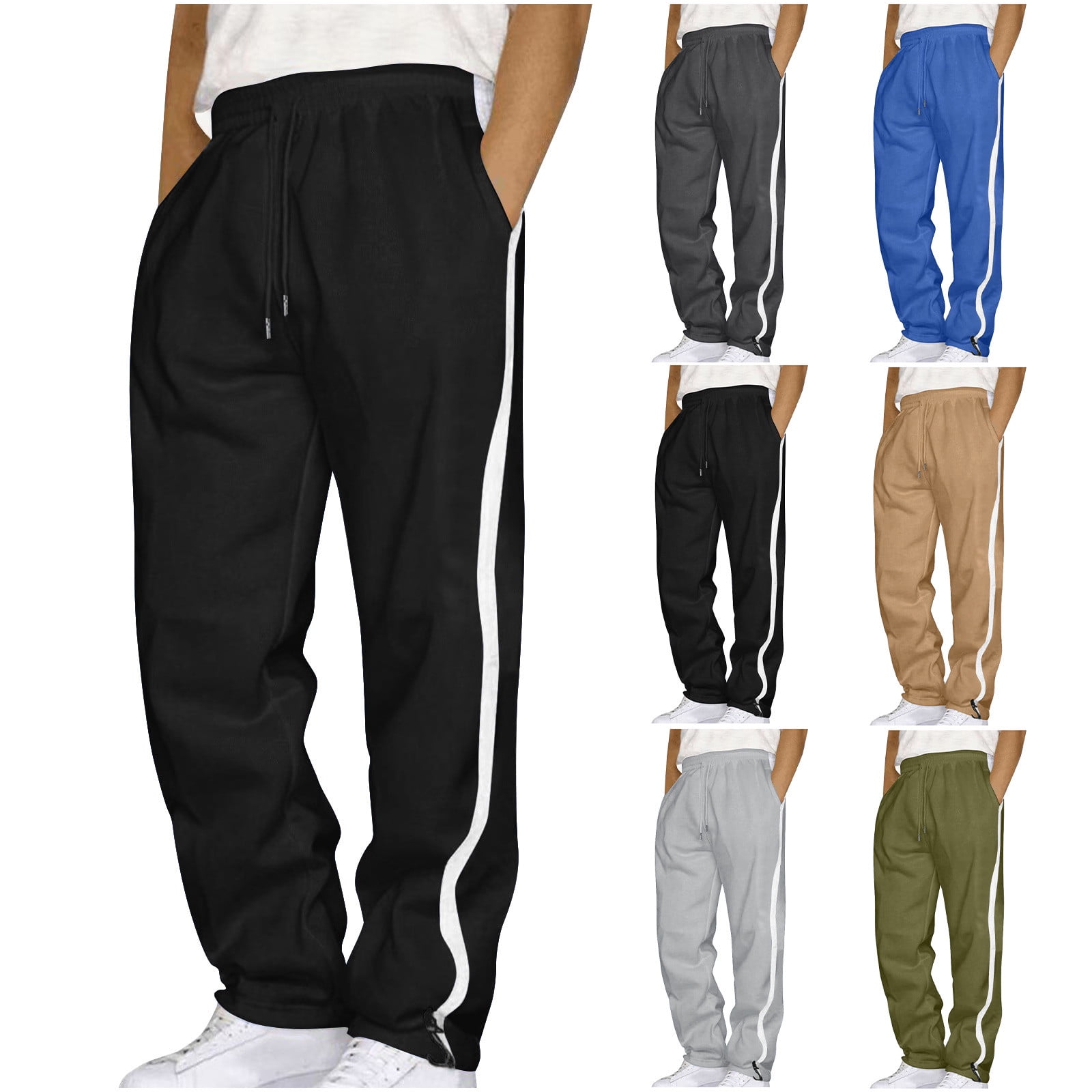 UVEASISHA Mens Side Striped Track Pants Loose Fit Casual Drawstring ...