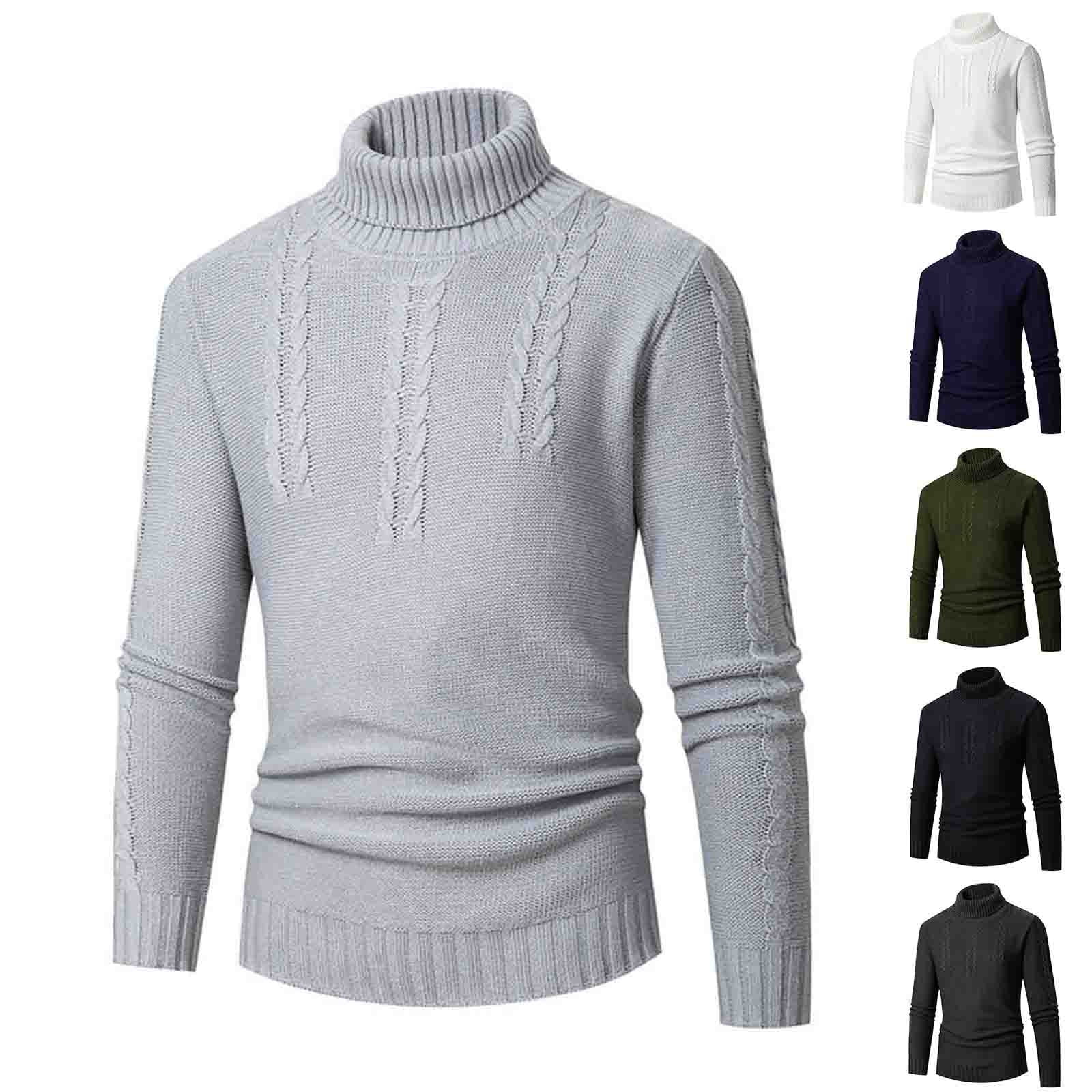 UVEASISHA Mens Slim Fit Turtleneck Sweater Casual Knitted Twisted ...