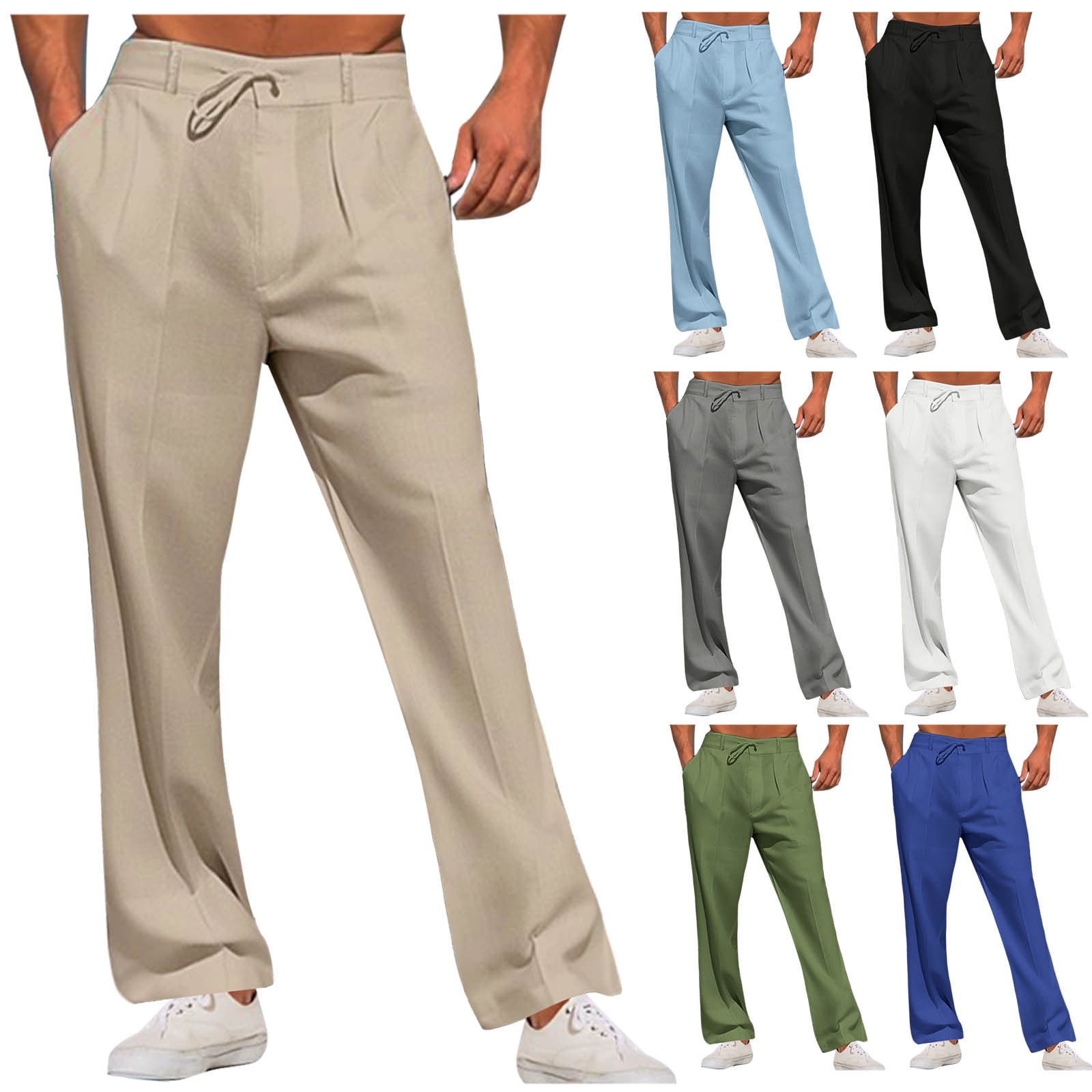 UVEASISHA Mens Summer Beach Pants Business Casual Linen Pants ...