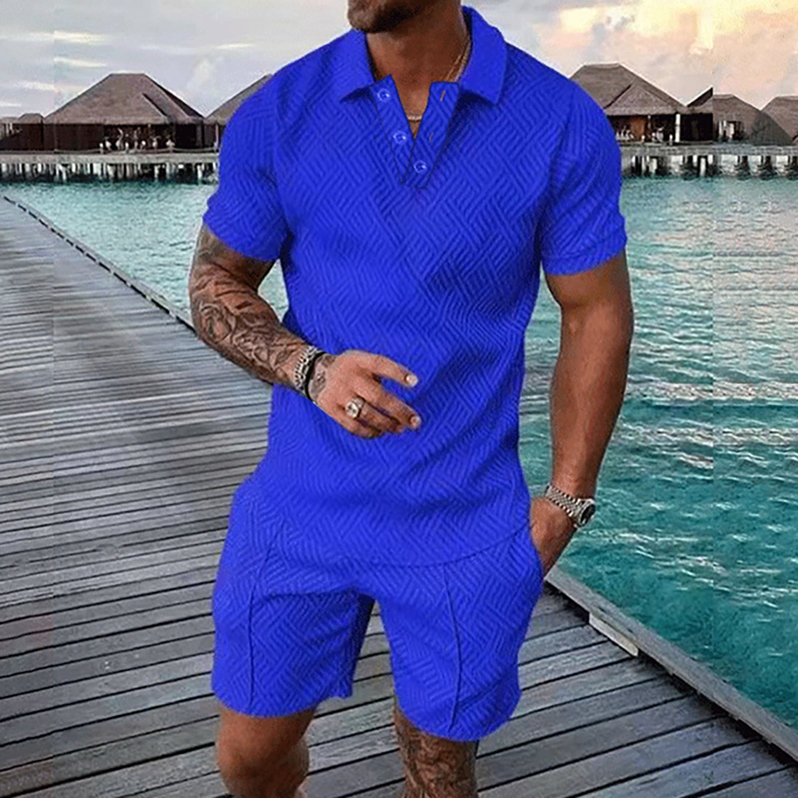 UVEASISHA Mens Two Piece Golf,Men's 2 Piece Tracksuit Short Sleeve ...