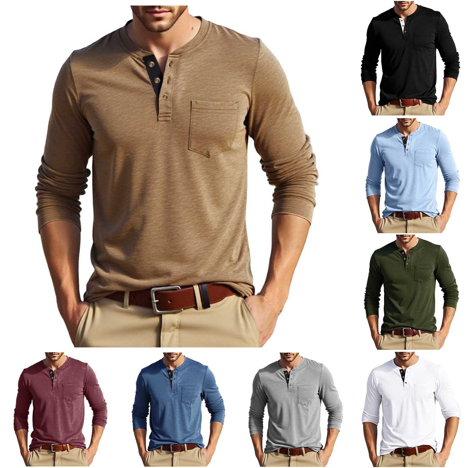 UVEASISHA Mens Vintage Henley Shirts Long Sleeve Button Up T-Shirt ...