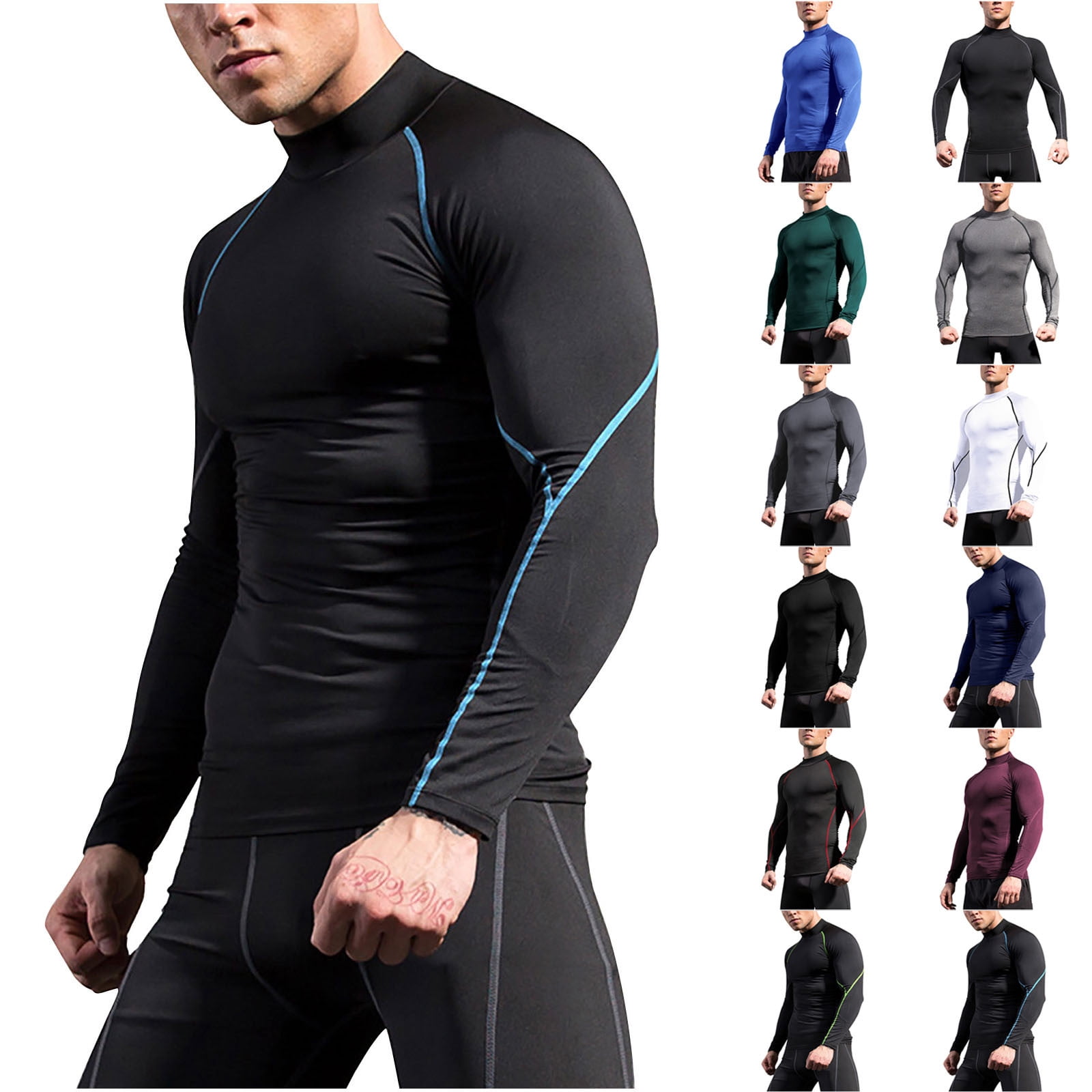 UVEASISHA Muscle Tshirt for Men Long Sleeve Slim Fit Gym Bodybuilding ...