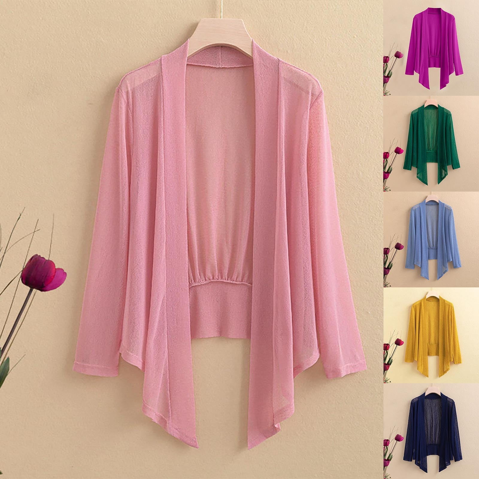 UVEASISHA Plus Size Cardigan for Women Open Front Long Sleeve Mesh ...