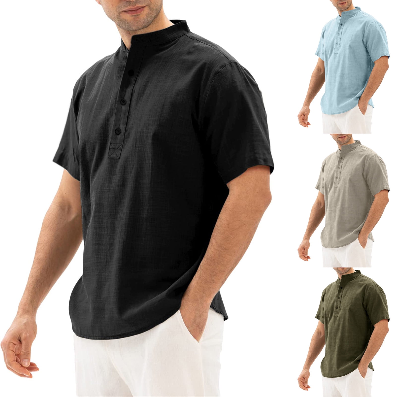 UVEASISHA Sales Today Clearance Short Sleeve Linen Shirts for Men ...