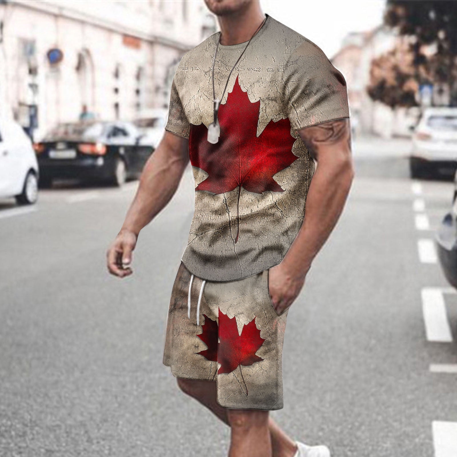 UVEASISHA Short Set for Men 2 Piece Outfits Canadian Maple Leaf ...