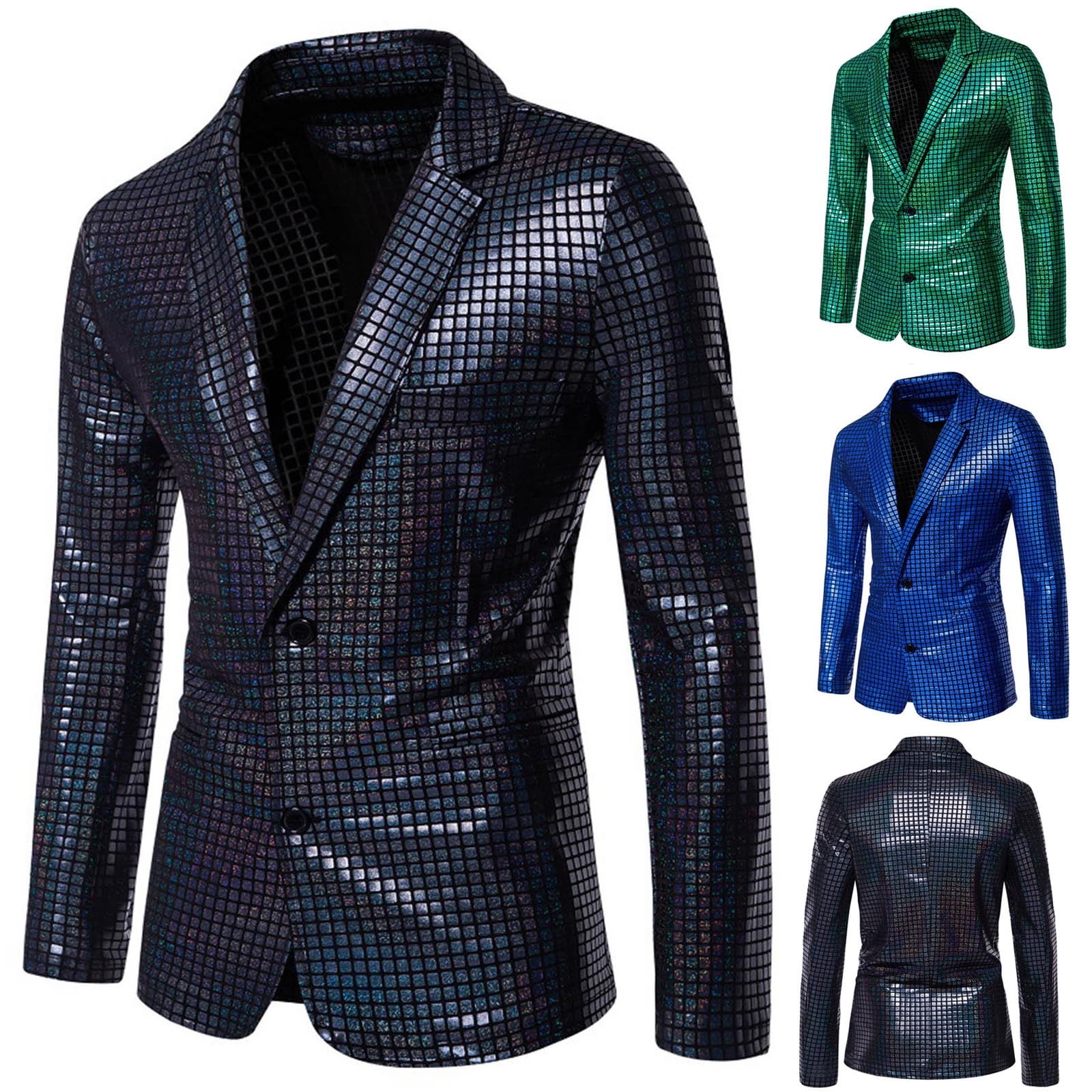 UVEASISHA Slim Fit Formal Suits for Men Shiny Prom Party Jackets Single ...