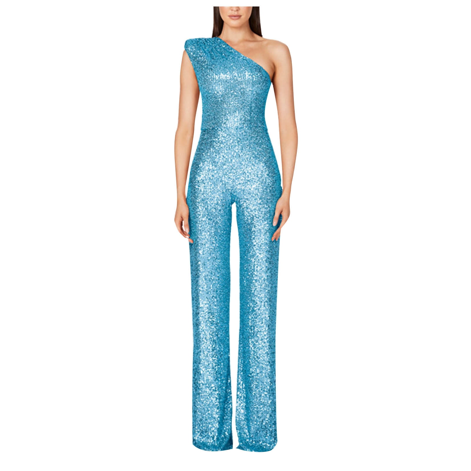 UVEASISHA Sparkly Sequin Jumpsuit for Women Sleeveless One Shoulder ...